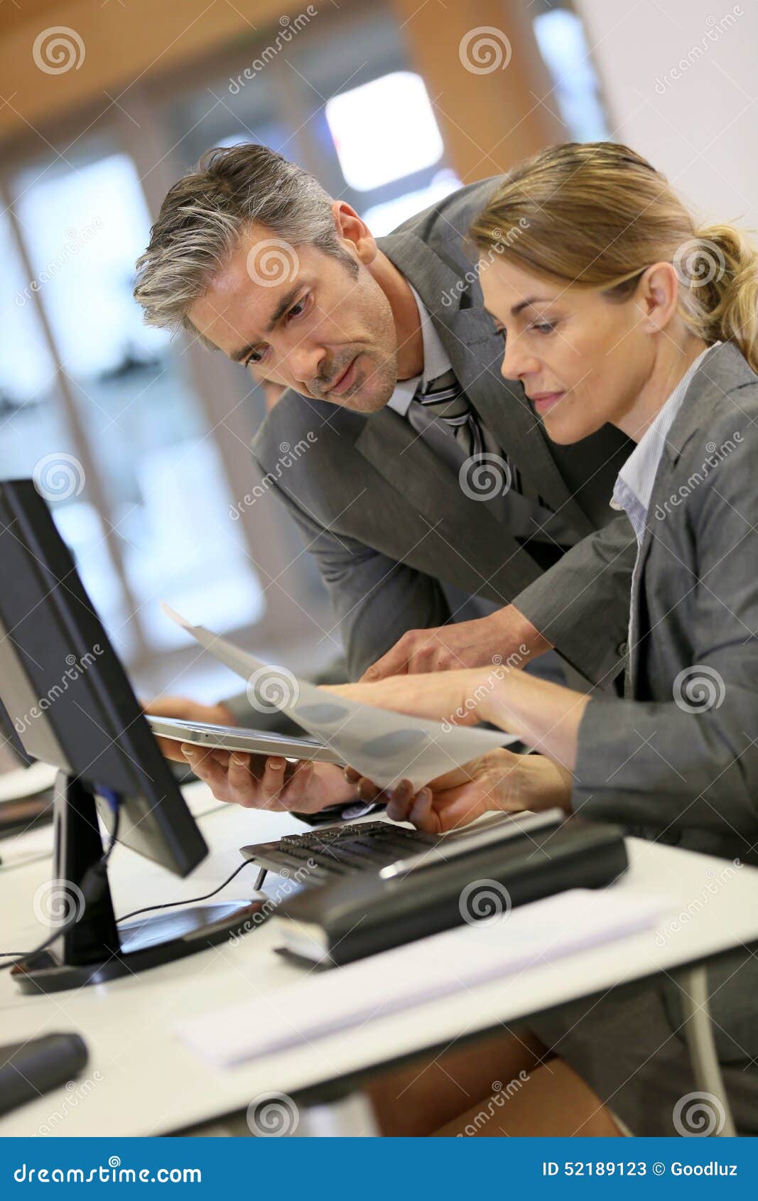 Business People Working on Desktop Computer Stock Image - Image of ...