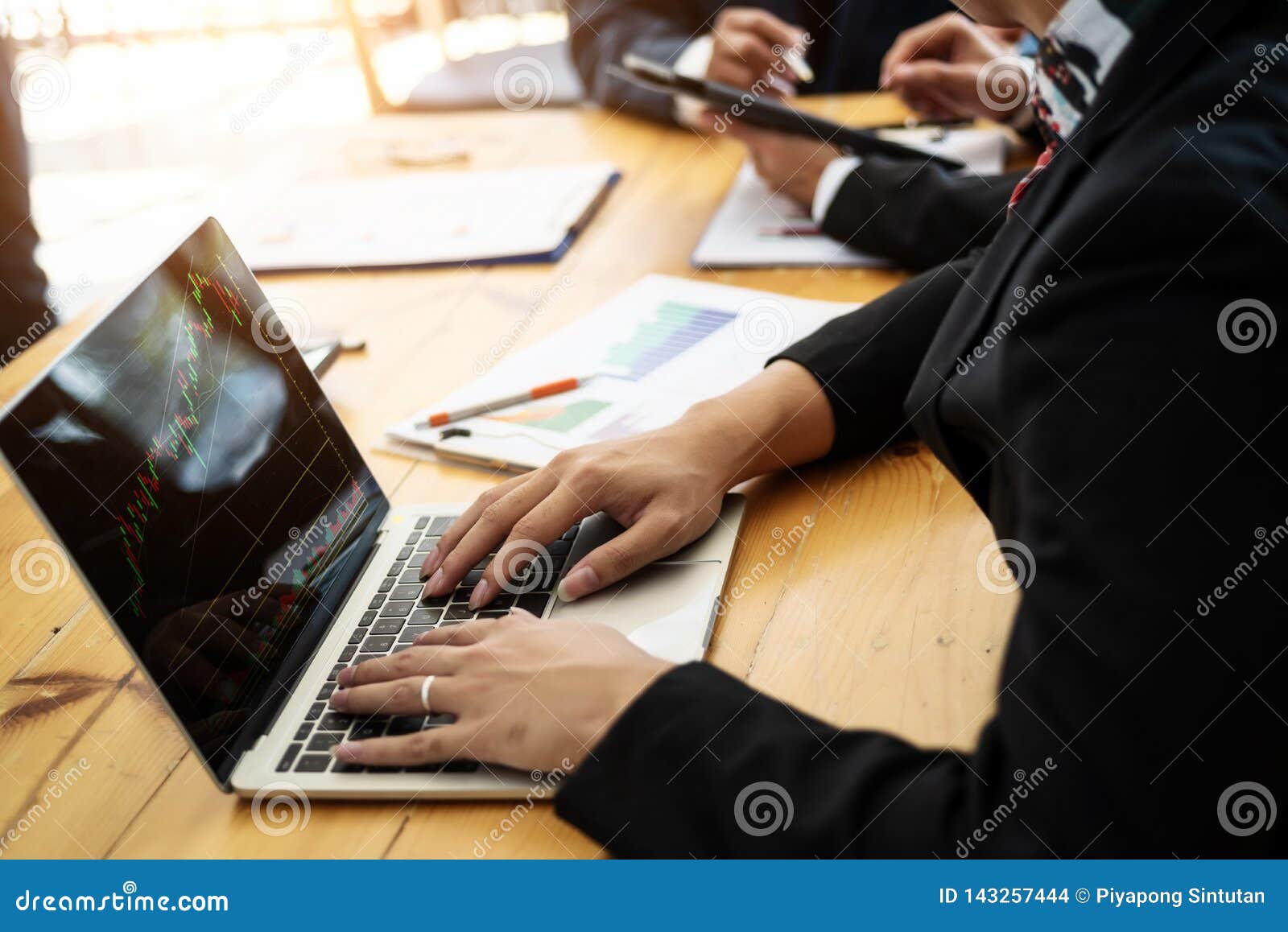 Business People Working with Discussing and Analysis Graph Stock in ...