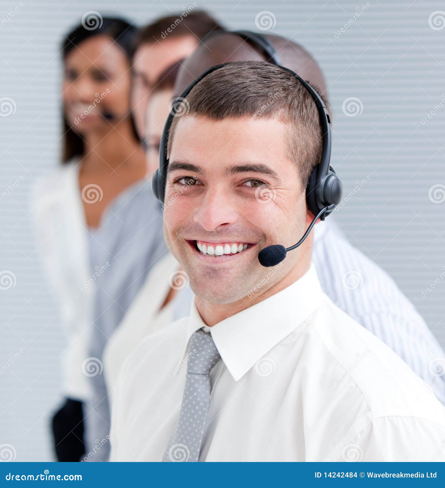 Business People Working with Headset on Stock Photo - Image of adult ...