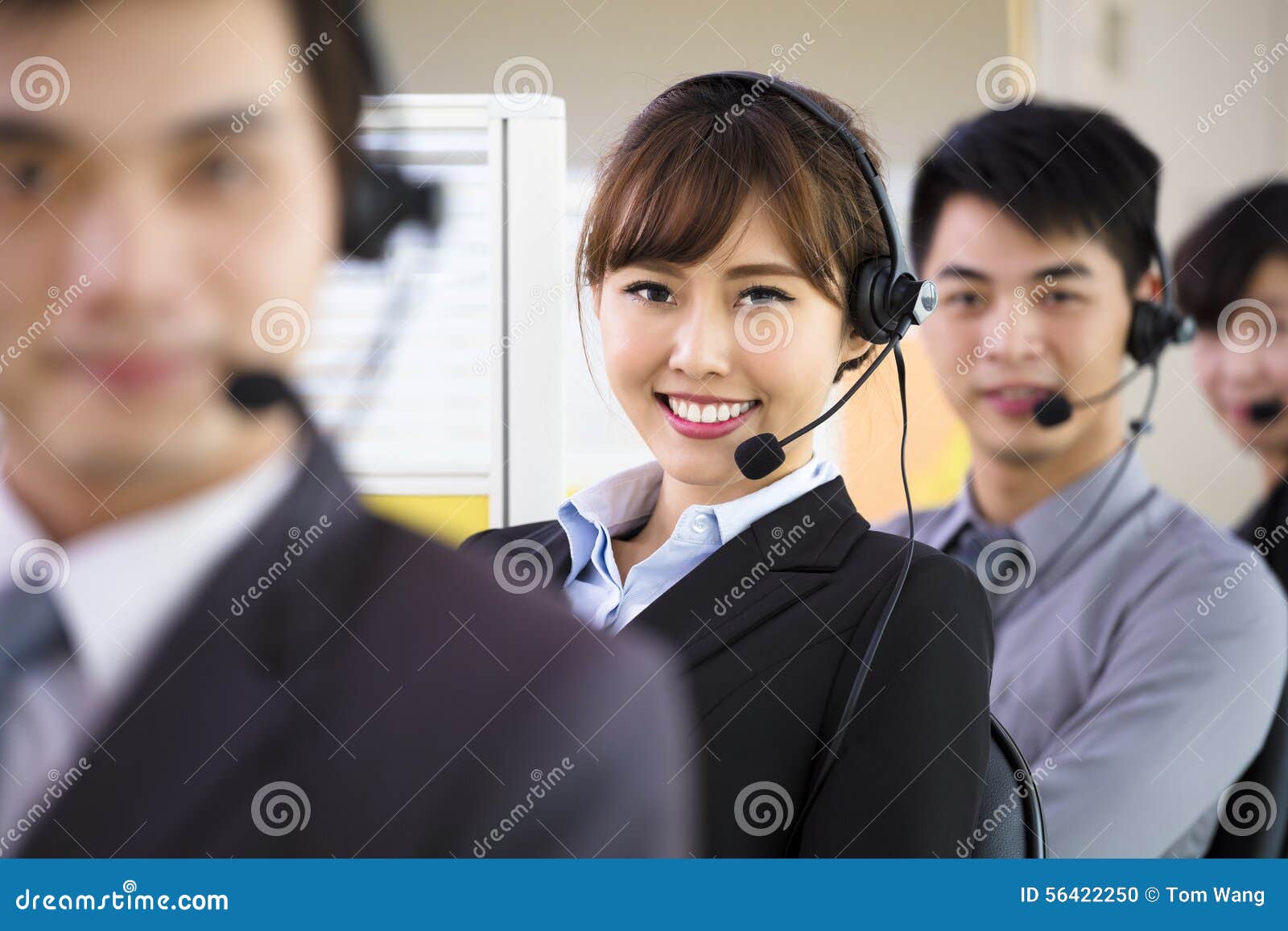 Business People Working with Headset in Office Stock Photo - Image of ...