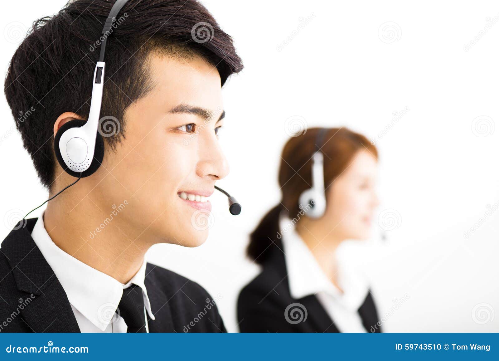 Business People Working with Headset in Office Stock Photo - Image of ...