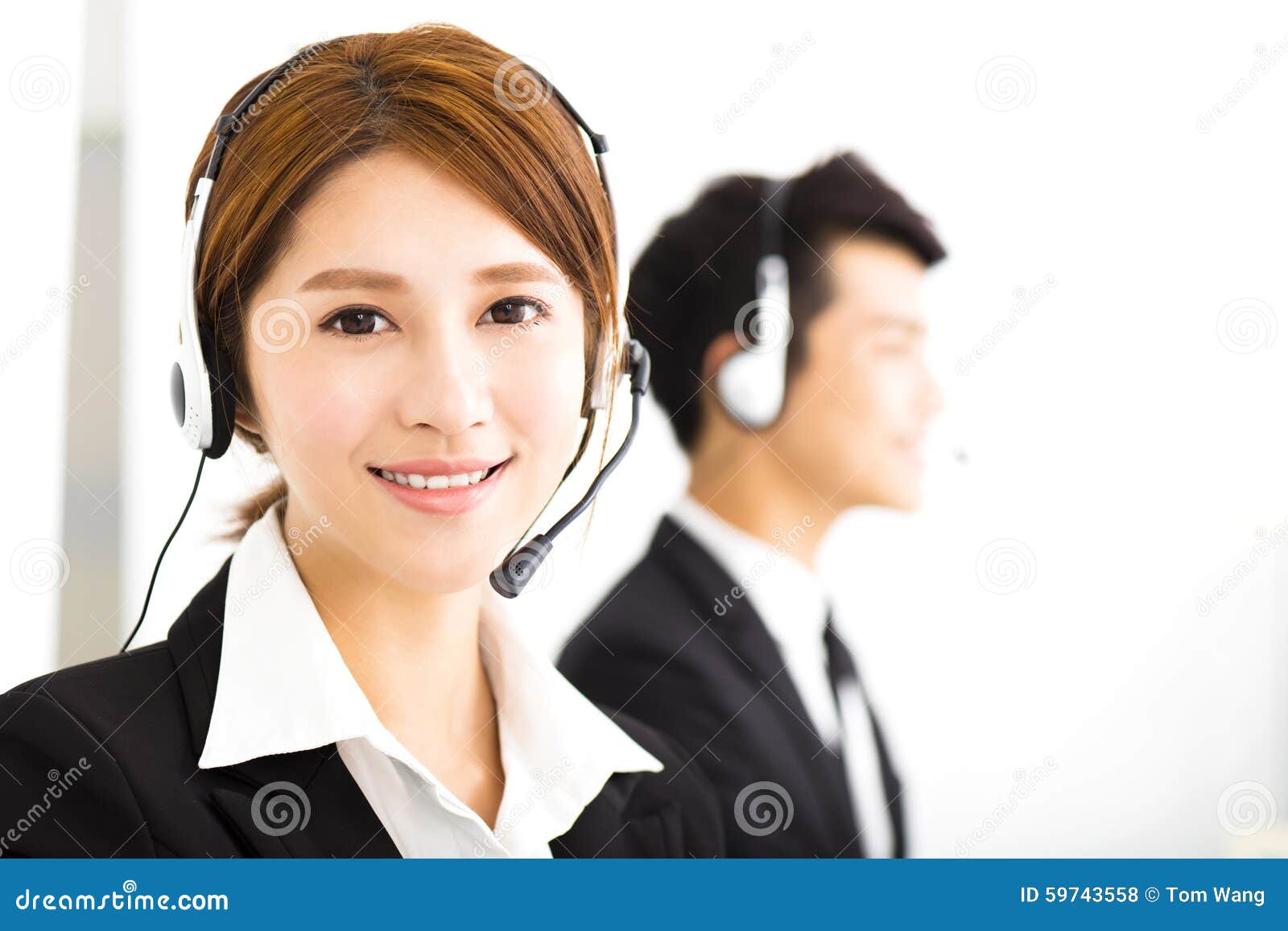 Business People Working with Headset in Office Stock Photo - Image of ...
