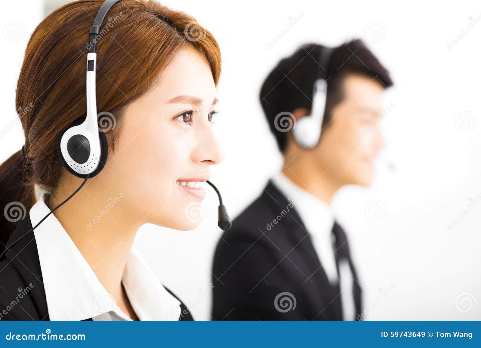 Business People Working with Headset in Office Stock Image - Image of ...