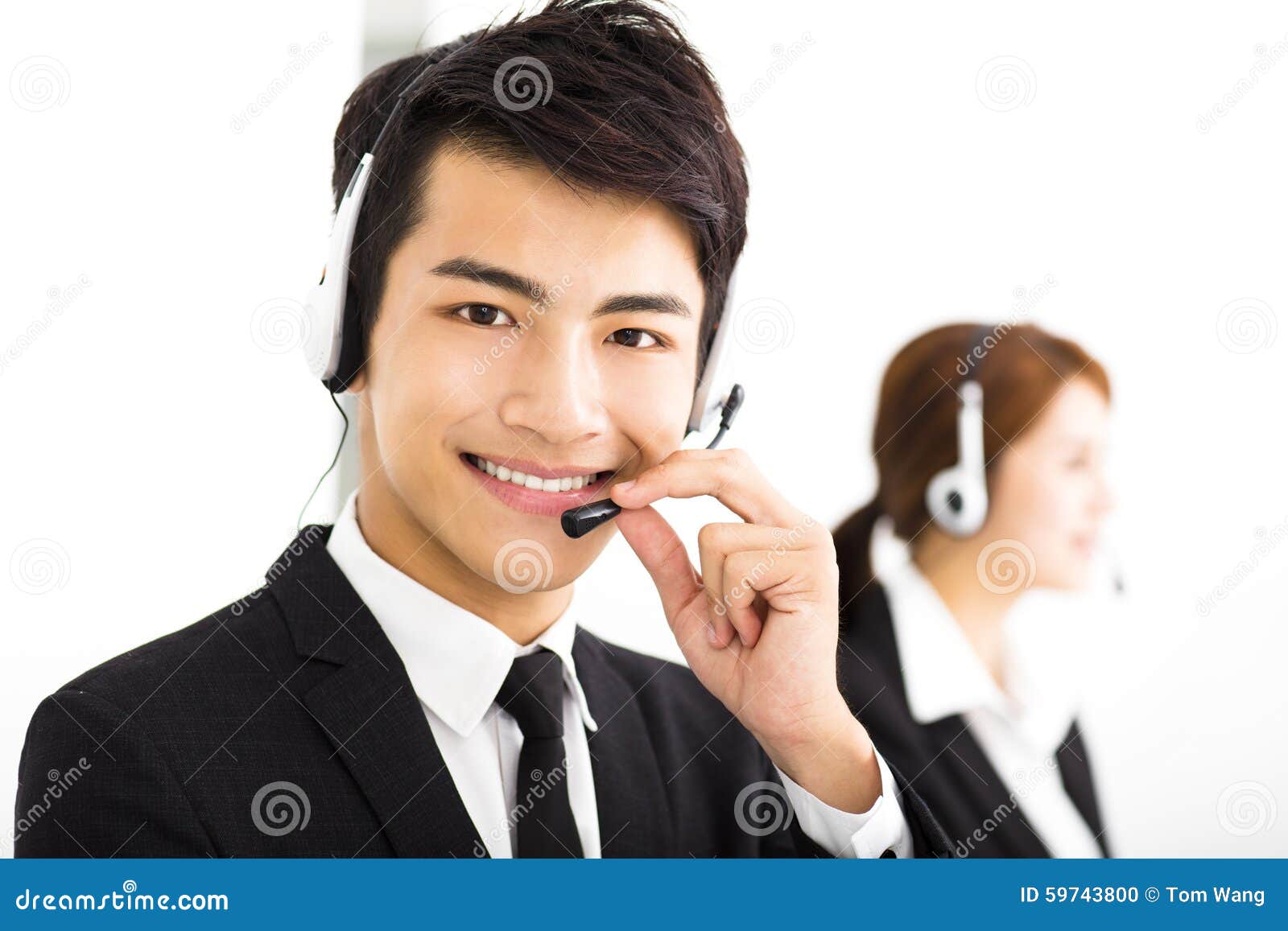 Business People Working with Headset in Office Stock Photo - Image of ...