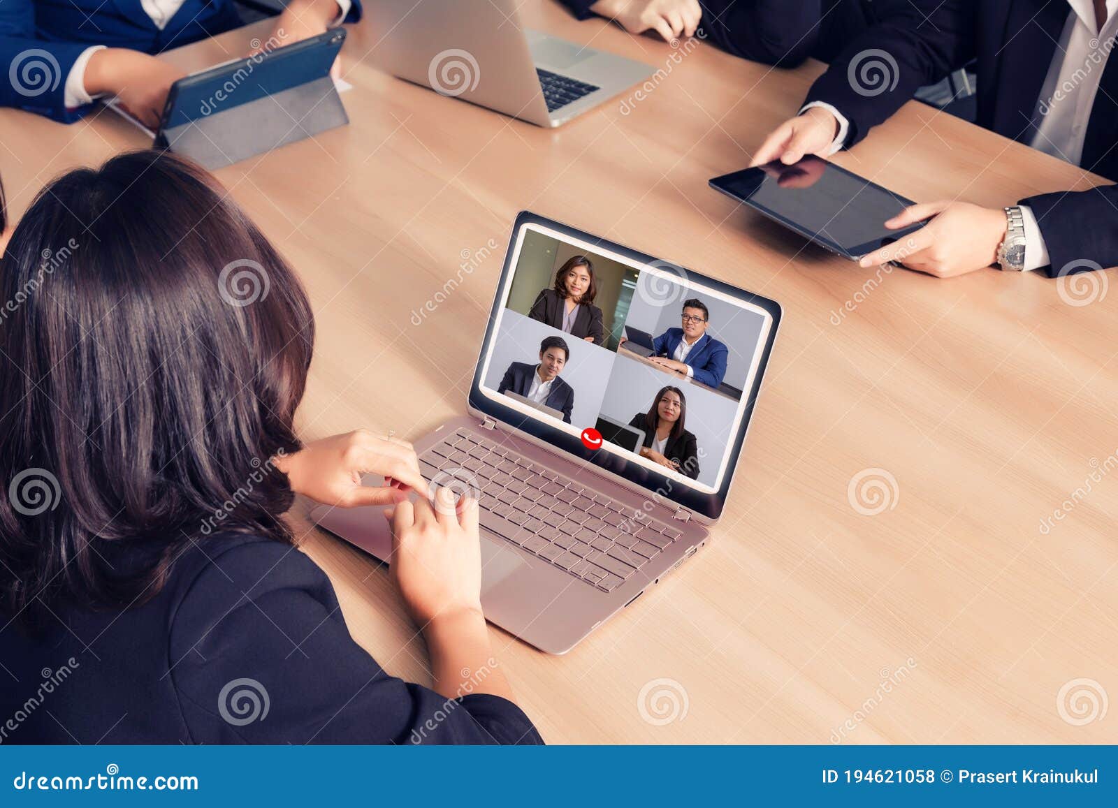 Business People Working from Home Having Online Group Videoconference ...