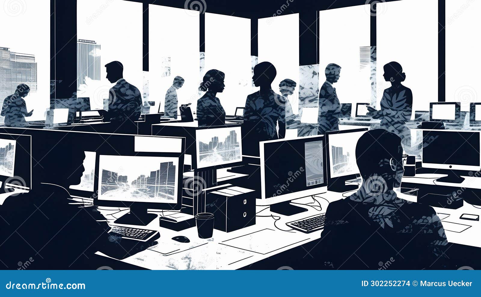 Business People Working in the Office. Black and White. Stock ...