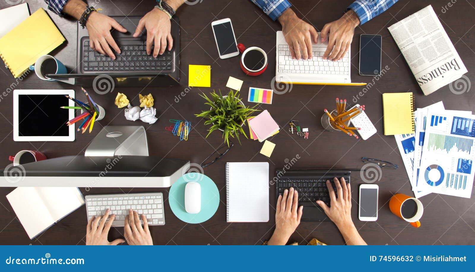 Business People Working on an Office Desk Stock Photo - Image of high ...