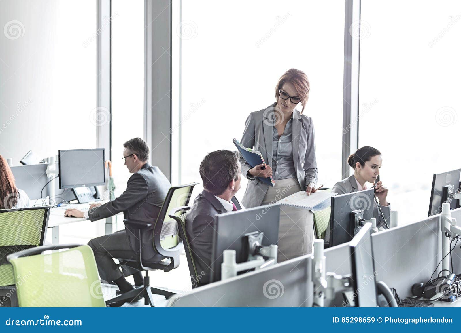 Business People Working in Open Plan Office Stock Image - Image of ...
