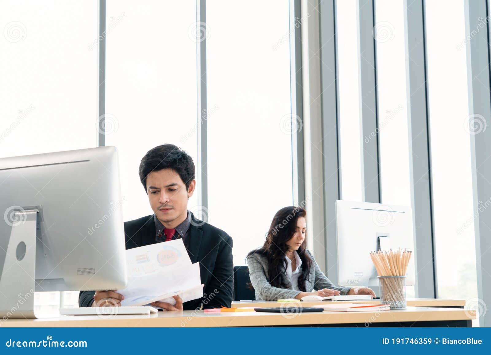 Business People Working at Table in Modern Office Stock Image - Image ...