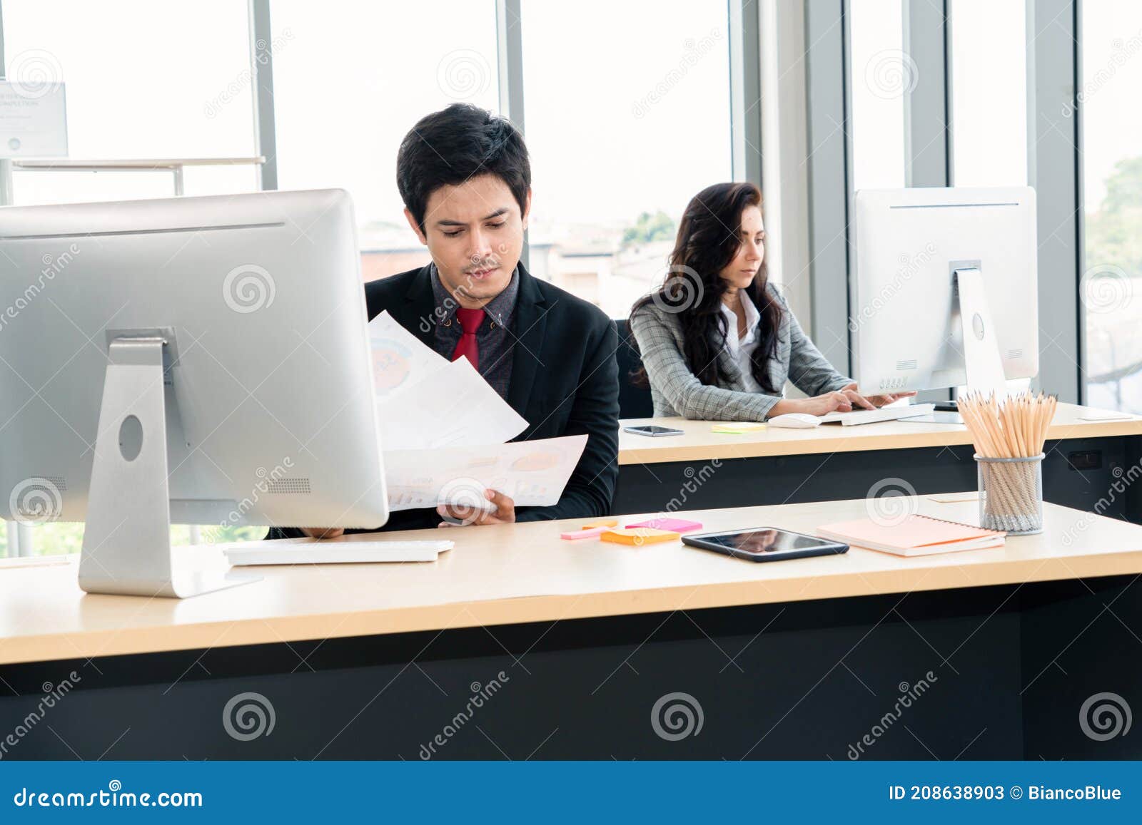 Business People Working at Table in Modern Office Stock Image - Image ...