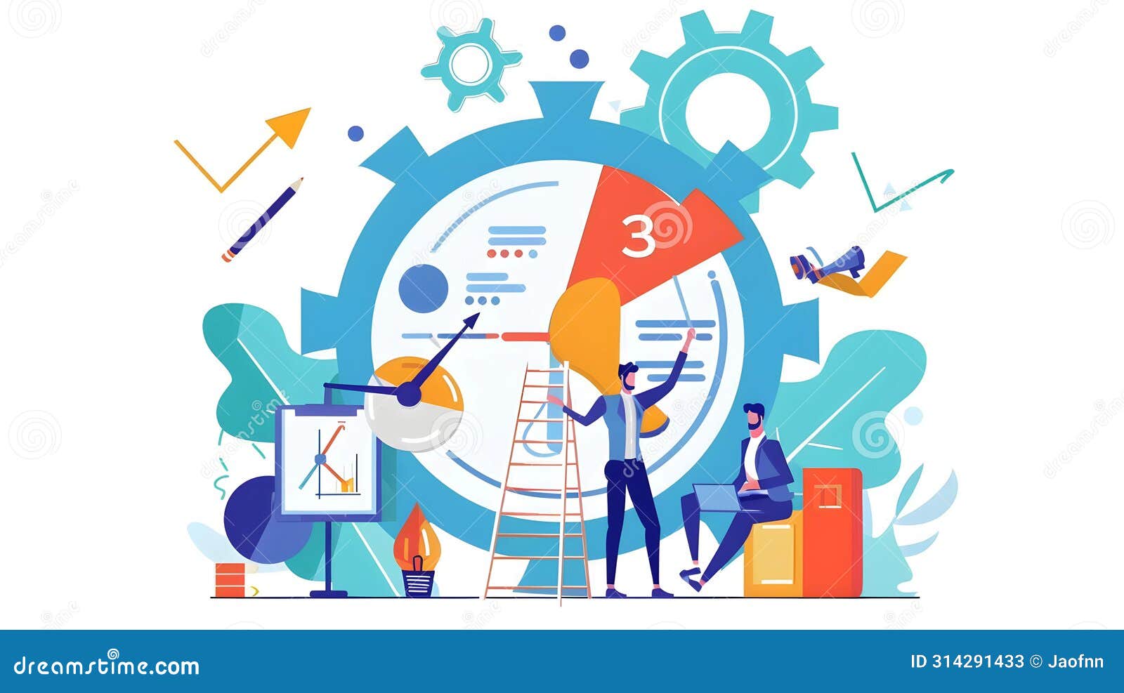 Business People Working on Target. Successful Teamwork Concept. Vector ...