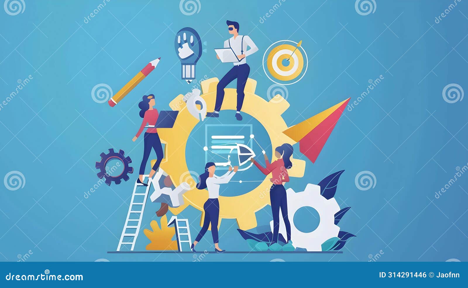 Business People Working on Target. Successful Teamwork Concept. Vector ...