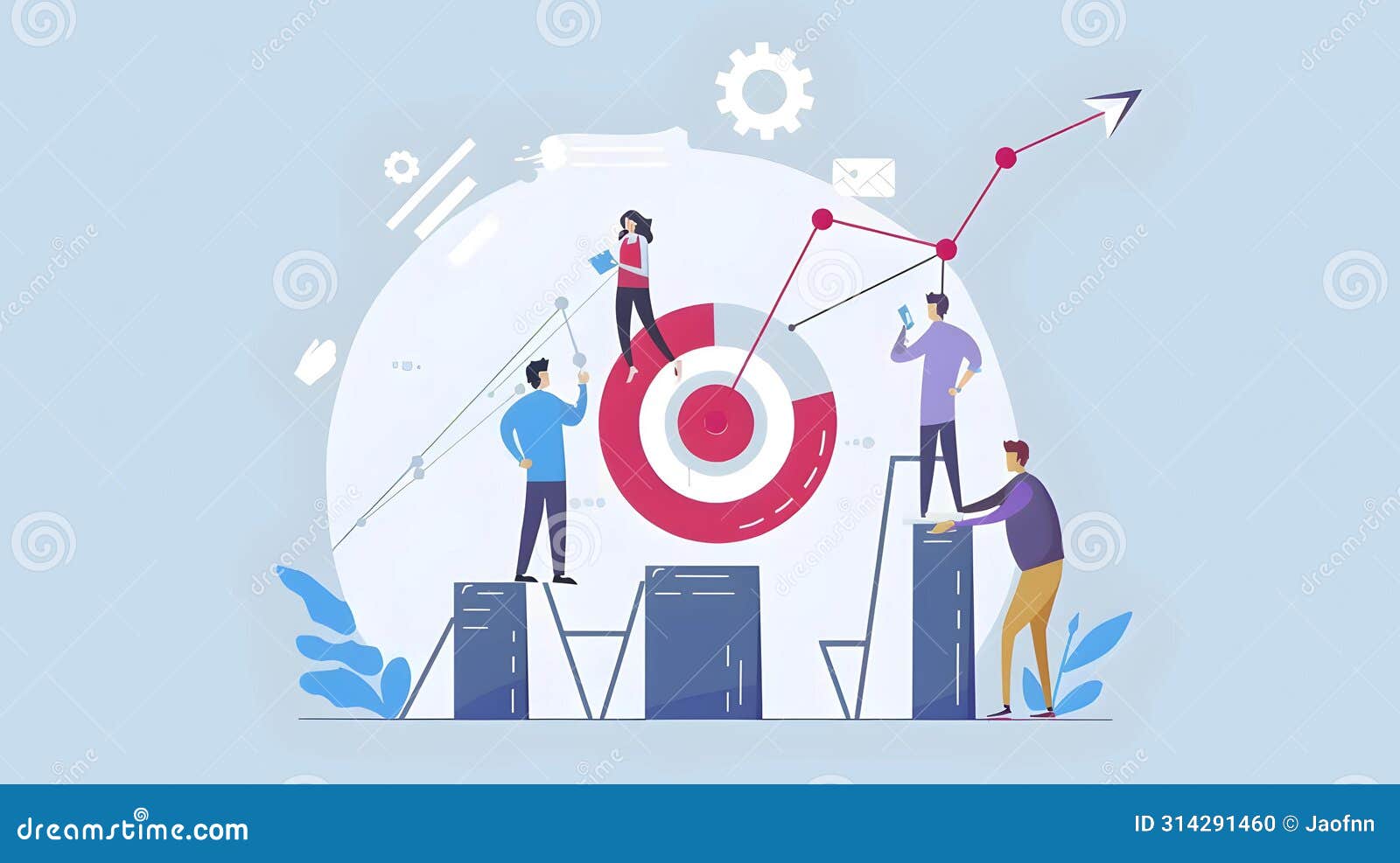 Business People Working on Target. Successful Teamwork Concept. Vector ...