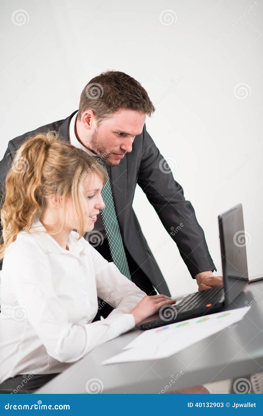 Business People Working Together in Office with Computer Stock Image ...