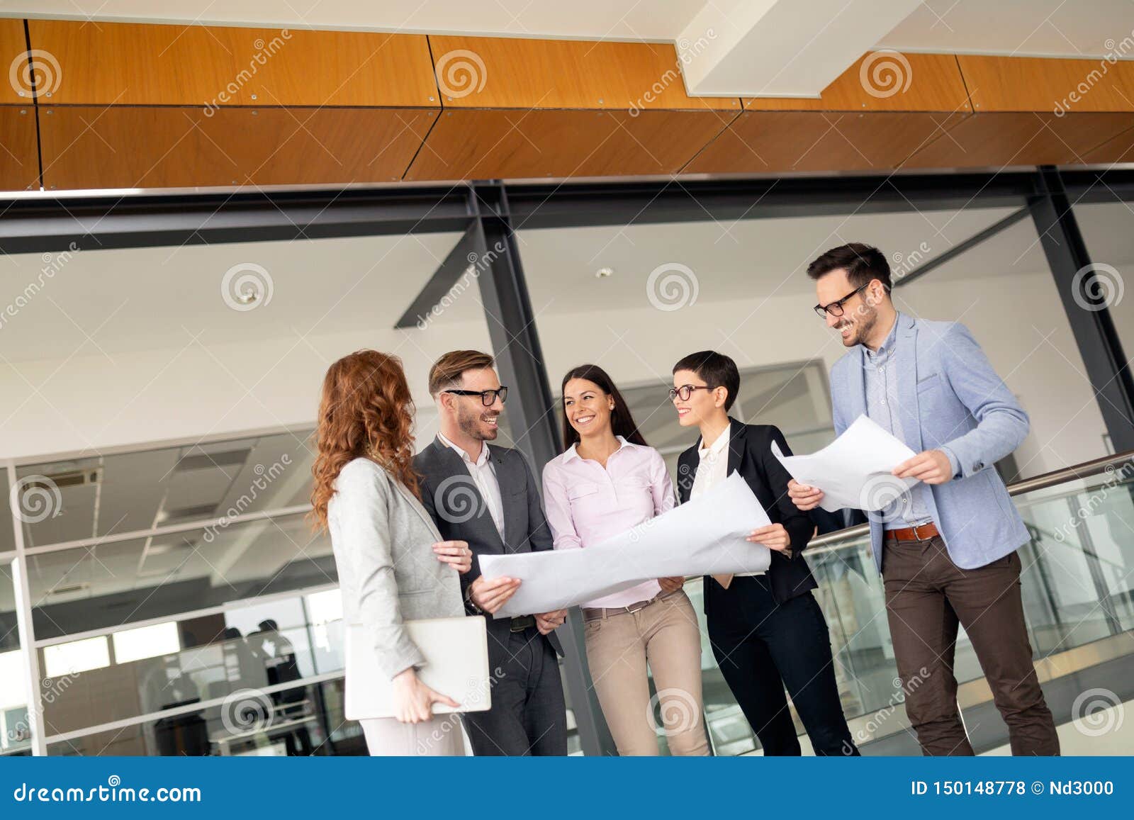 Business People Working Together in Office Hall. Stock Photo - Image of ...