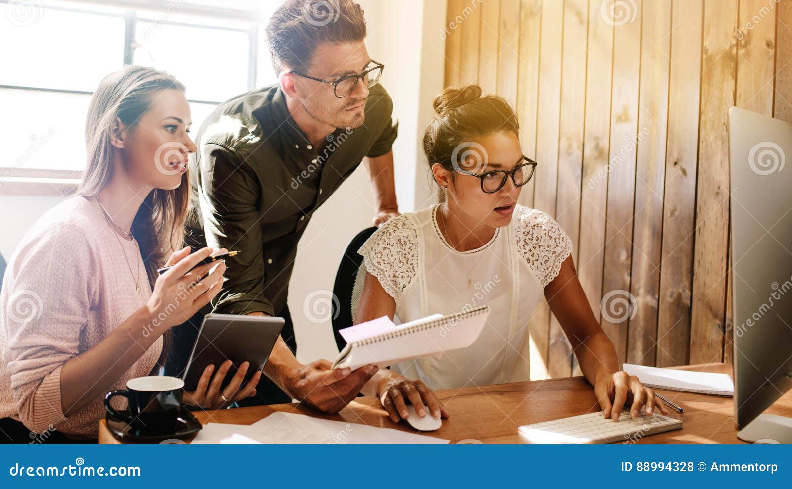 Business People Working Together on Project at Startup Office Stock ...