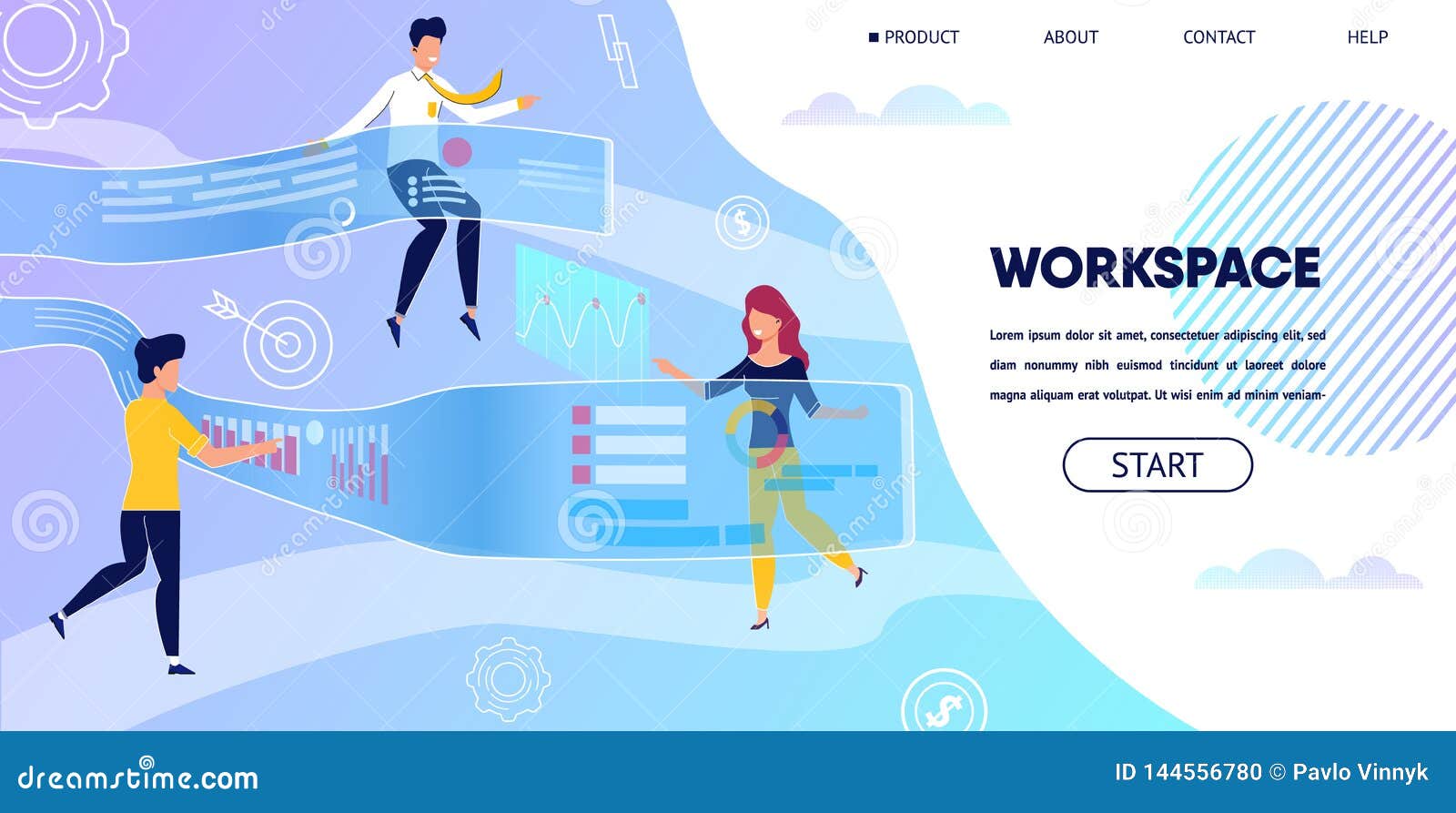 Business People Workspace with Virtual Projection. Stock Vector ...