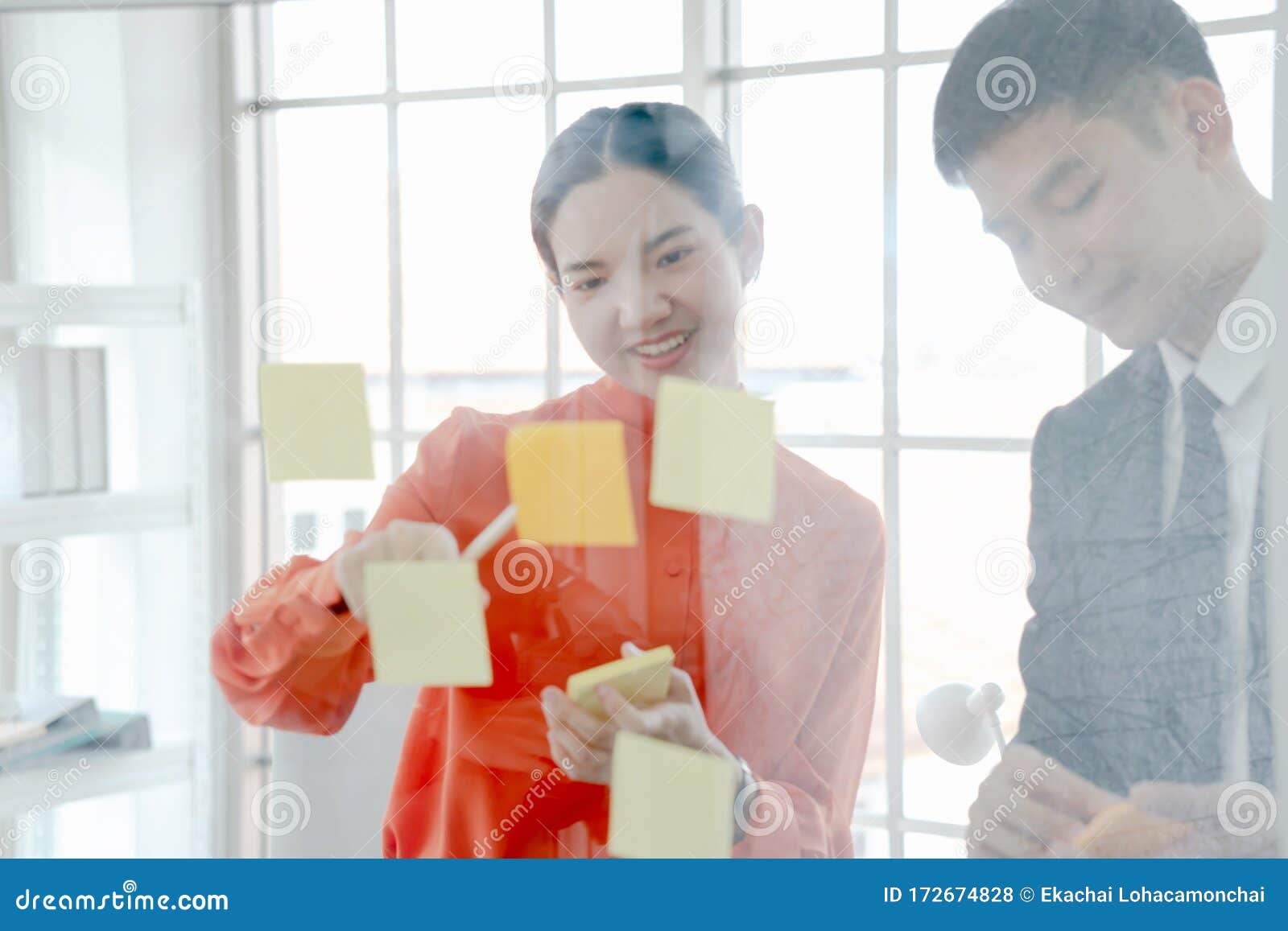 Business People Writing Ideas on Sticky Notes Stock Photo - Image of ...
