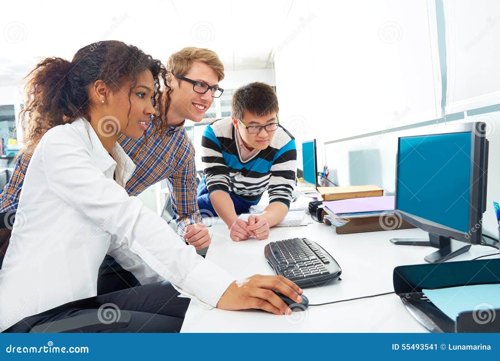 Business People Young Multi Ethnic Computer Desk Stock Image - Image of ...