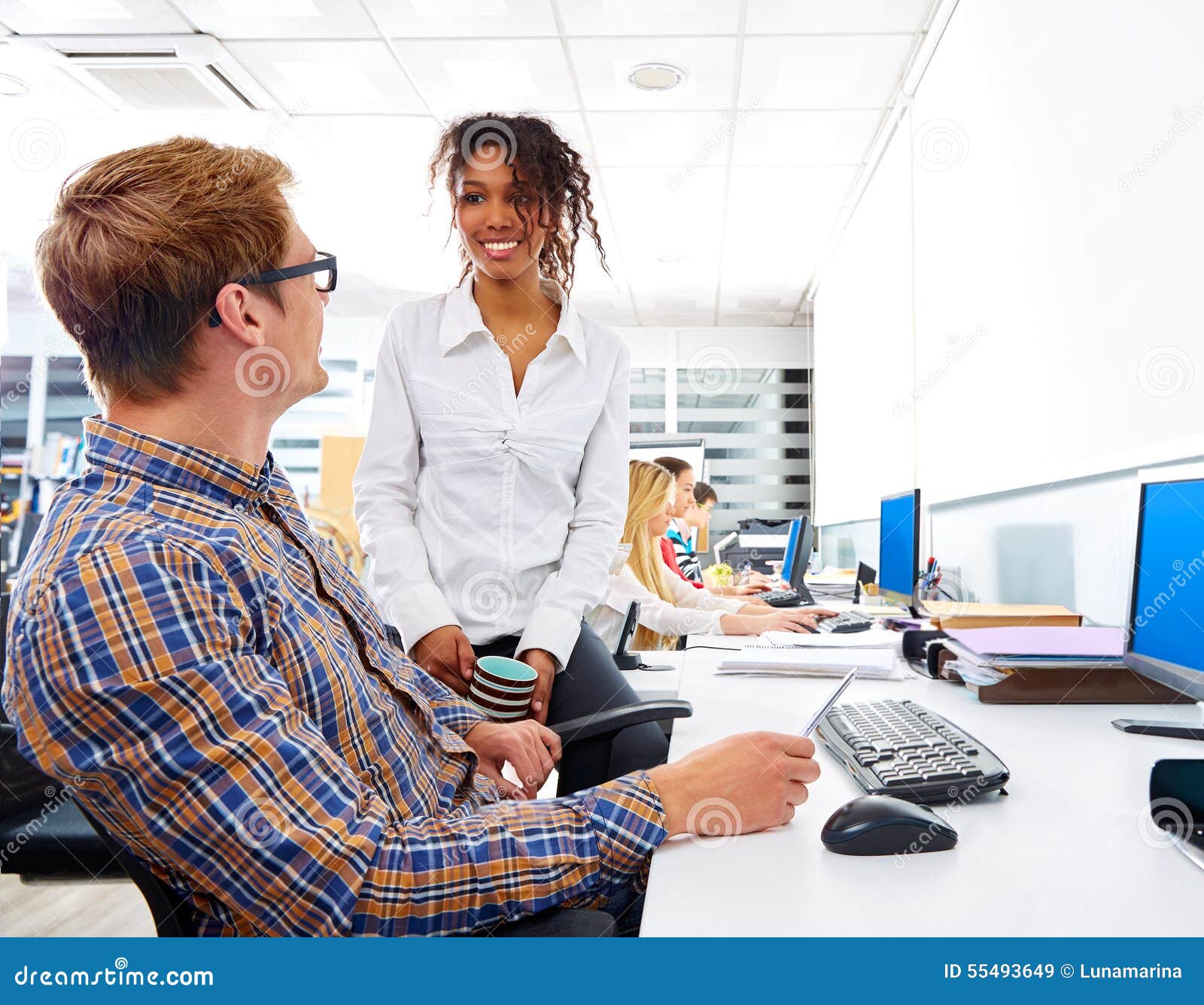 Business People Young Multi Ethnic Computer Desk Stock Image - Image of ...
