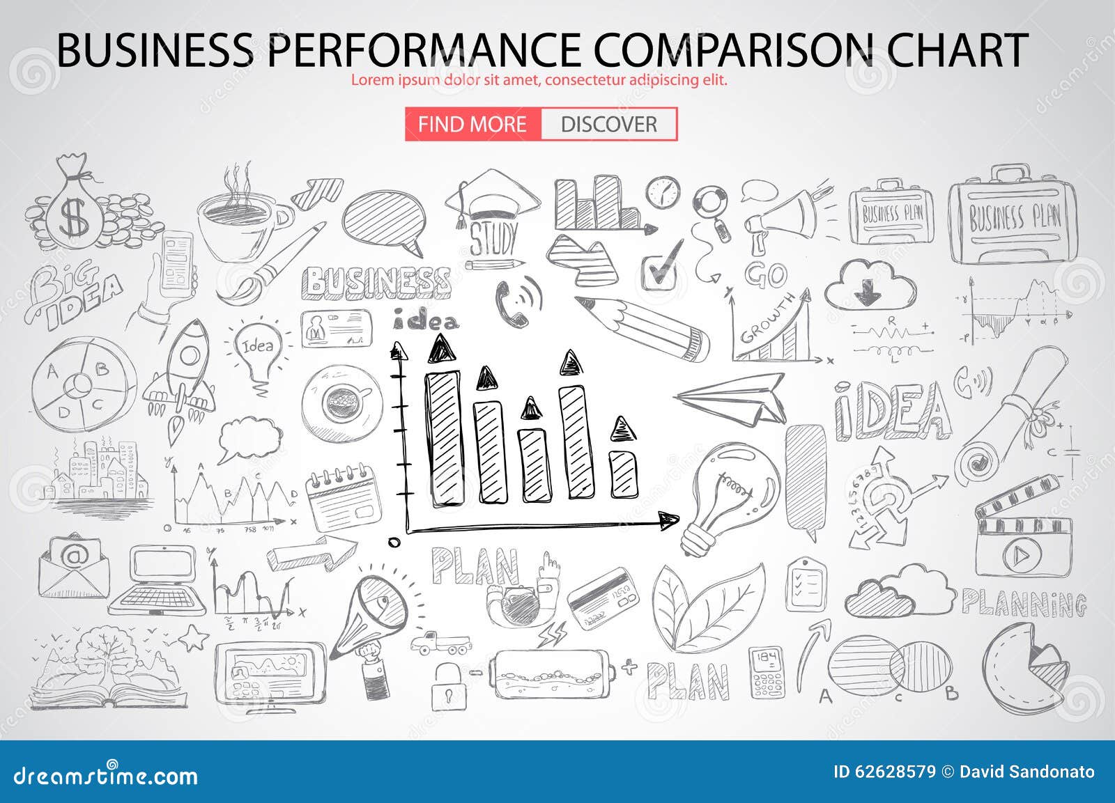Business Performance Comparison Chart Concept with Doodle Design Style ...