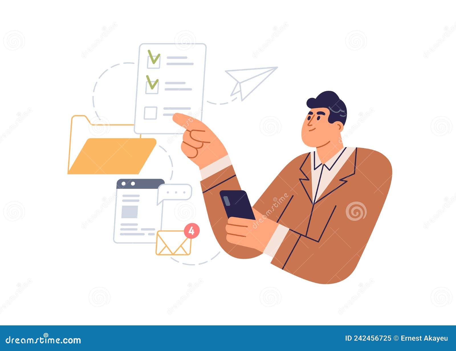 Business Person Checking daily Tasks, Mail in Mobile Phone Application ...