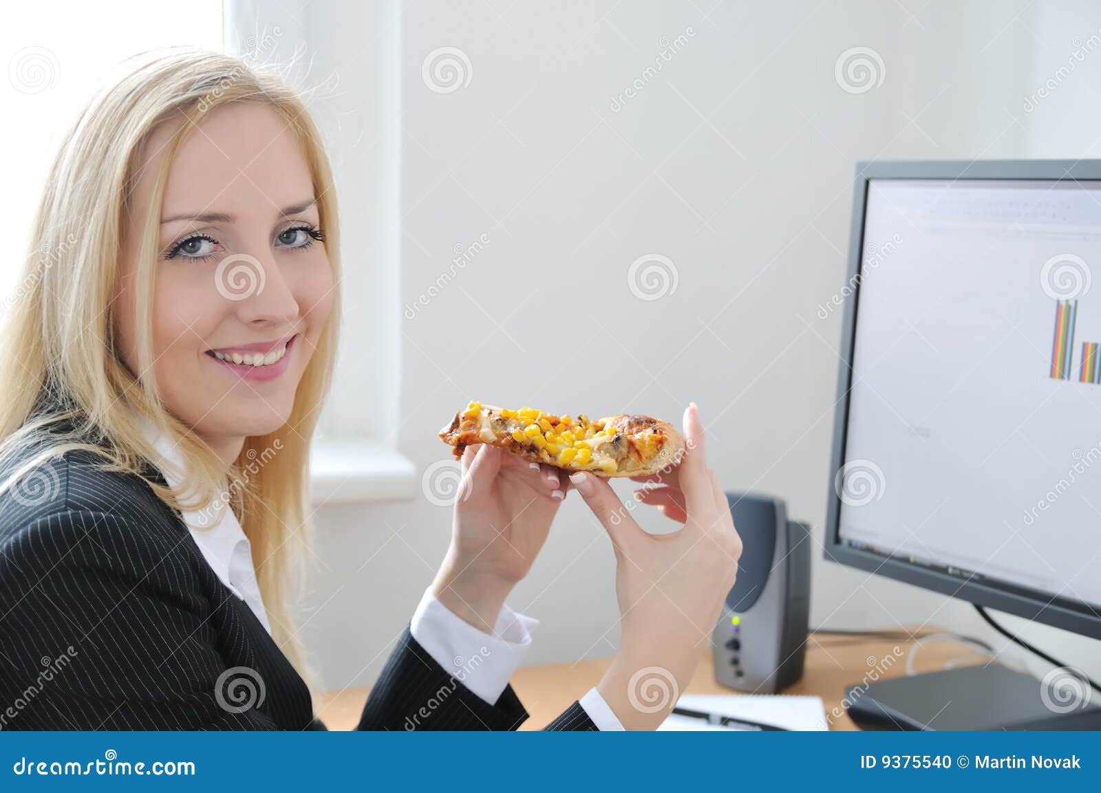 Business Person Eating at Computer Stock Photo - Image of healthy, fast ...
