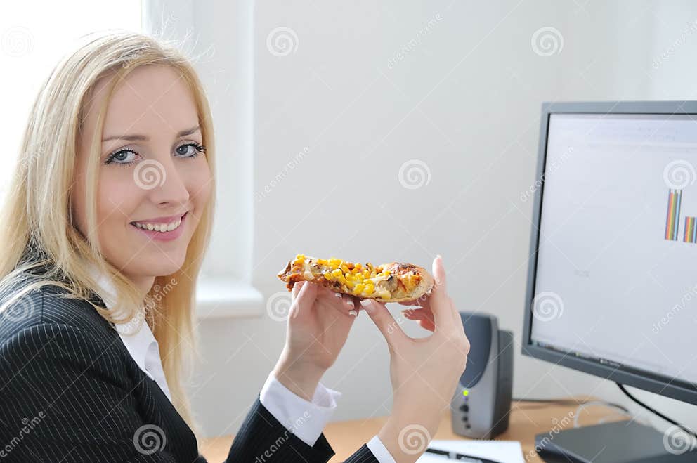 Business Person Eating at Computer Stock Photo - Image of healthy, fast ...