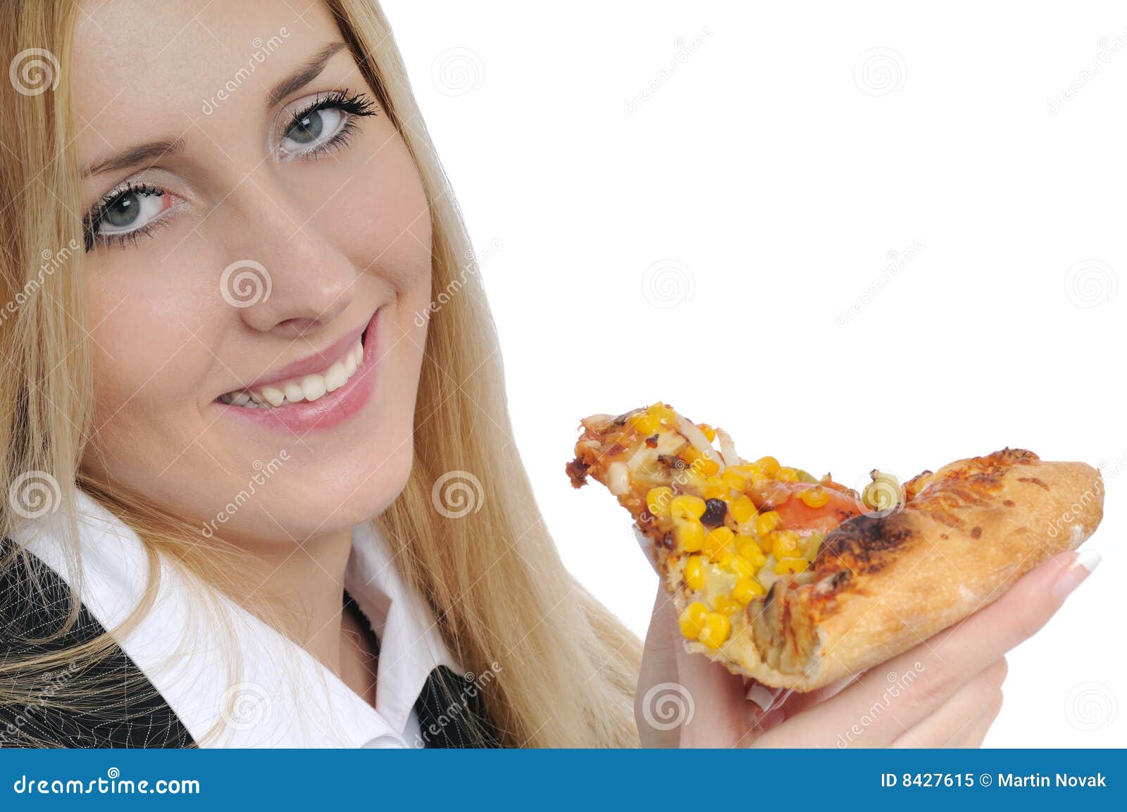 Business Person Eating Pizza on White Stock Image - Image of holding ...
