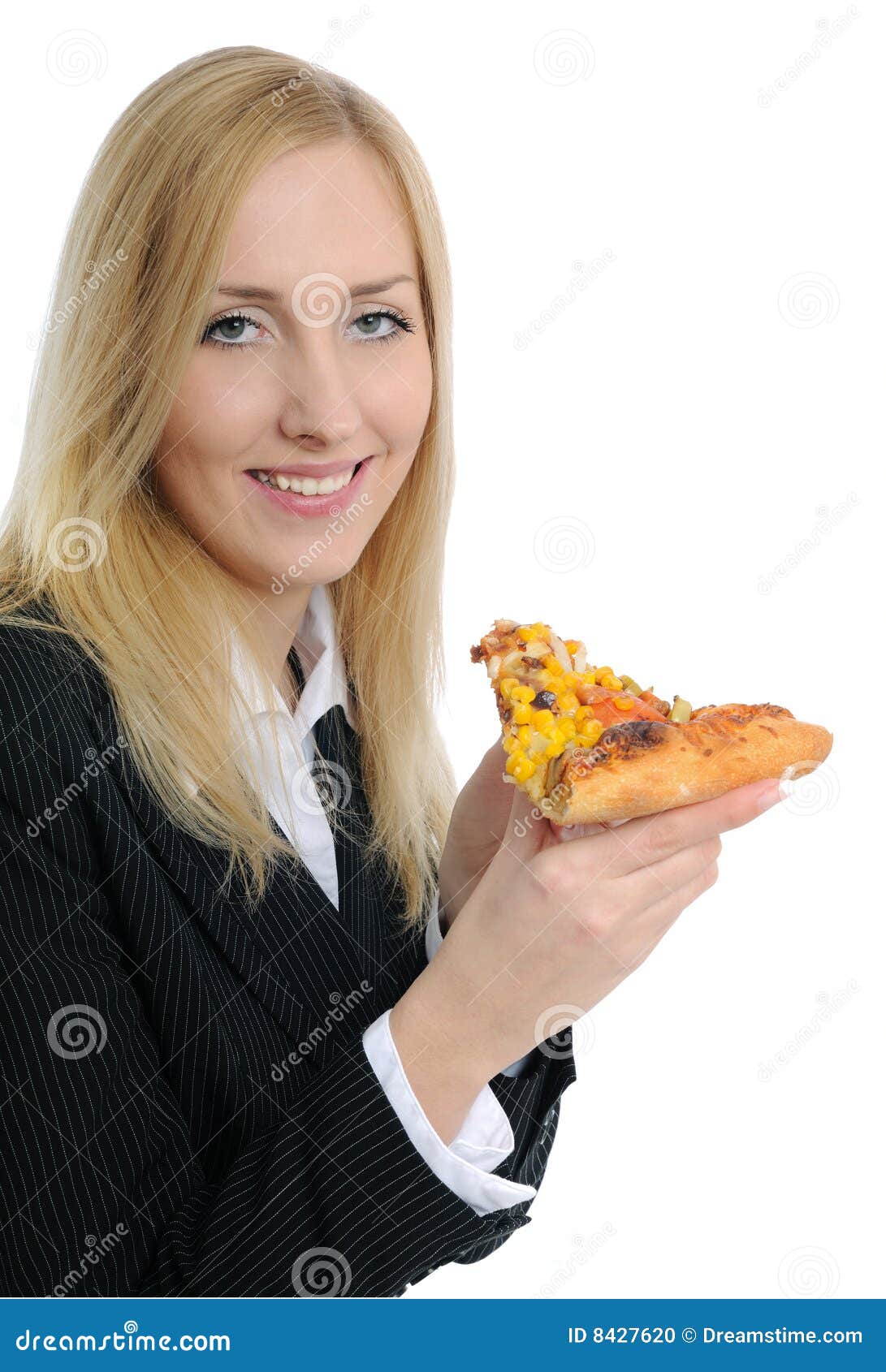 Business Person Eating Pizza on White Stock Photo - Image of healthy ...