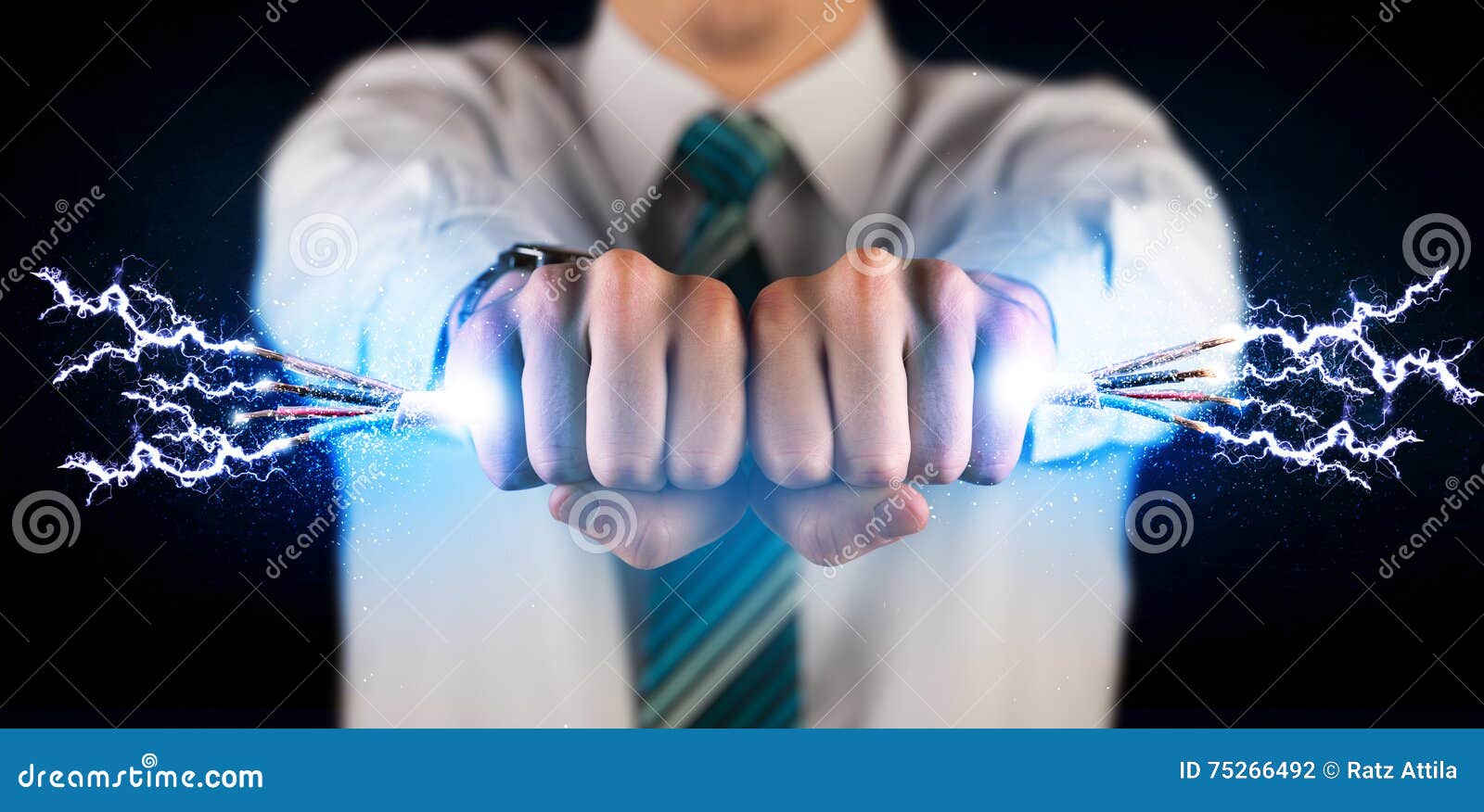 Business Person Holding Electrical Powered Wires Stock Photo - Image of ...