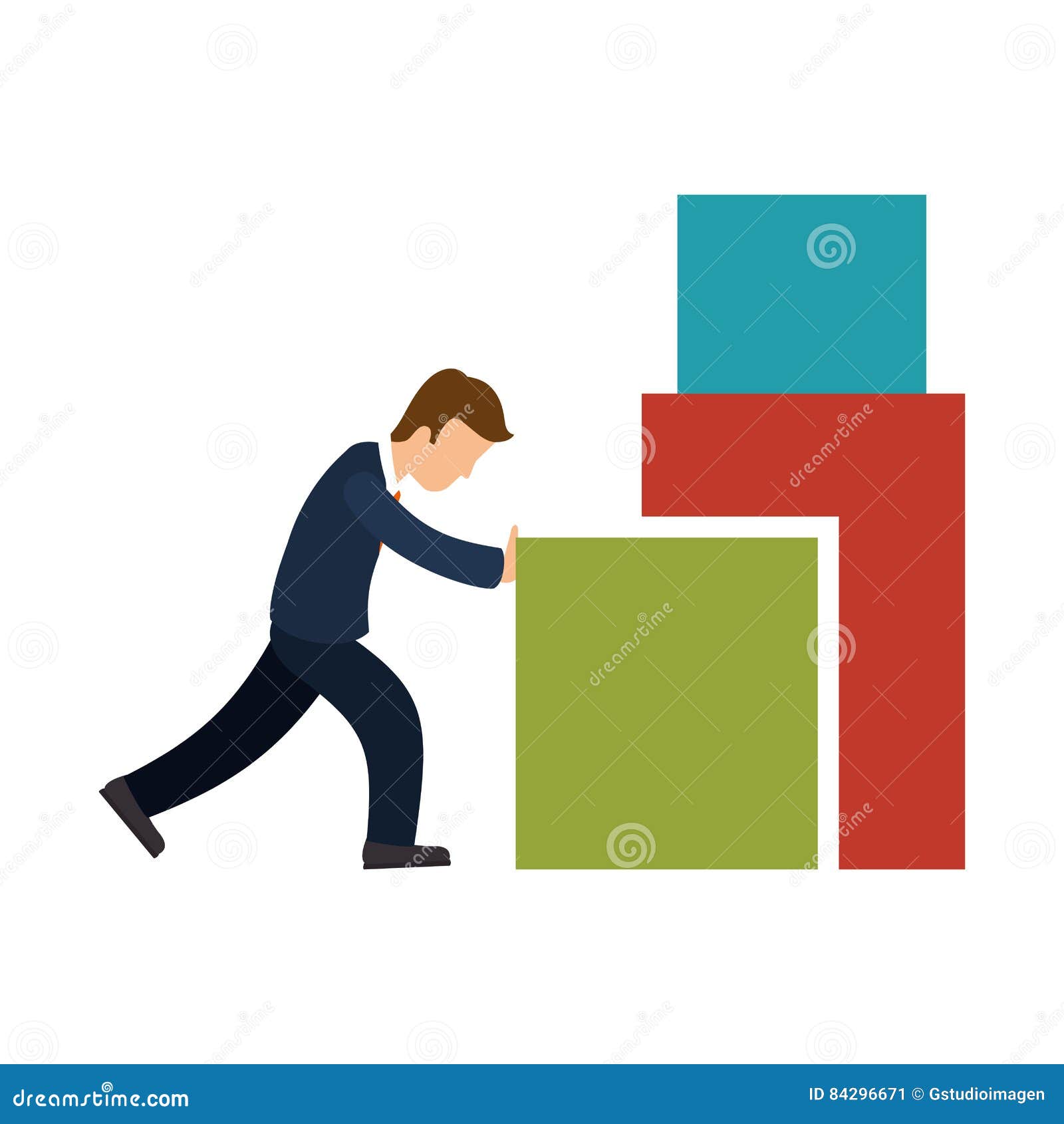 Business Person Pushing a Block Stock Illustration - Illustration of ...