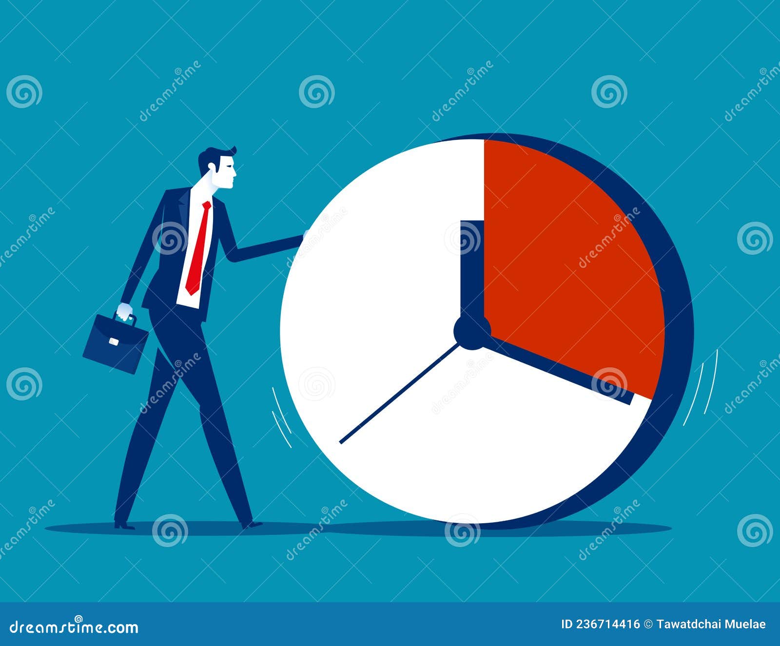 Business Person Pushing Huge Clock. Time Management Vector Concept ...