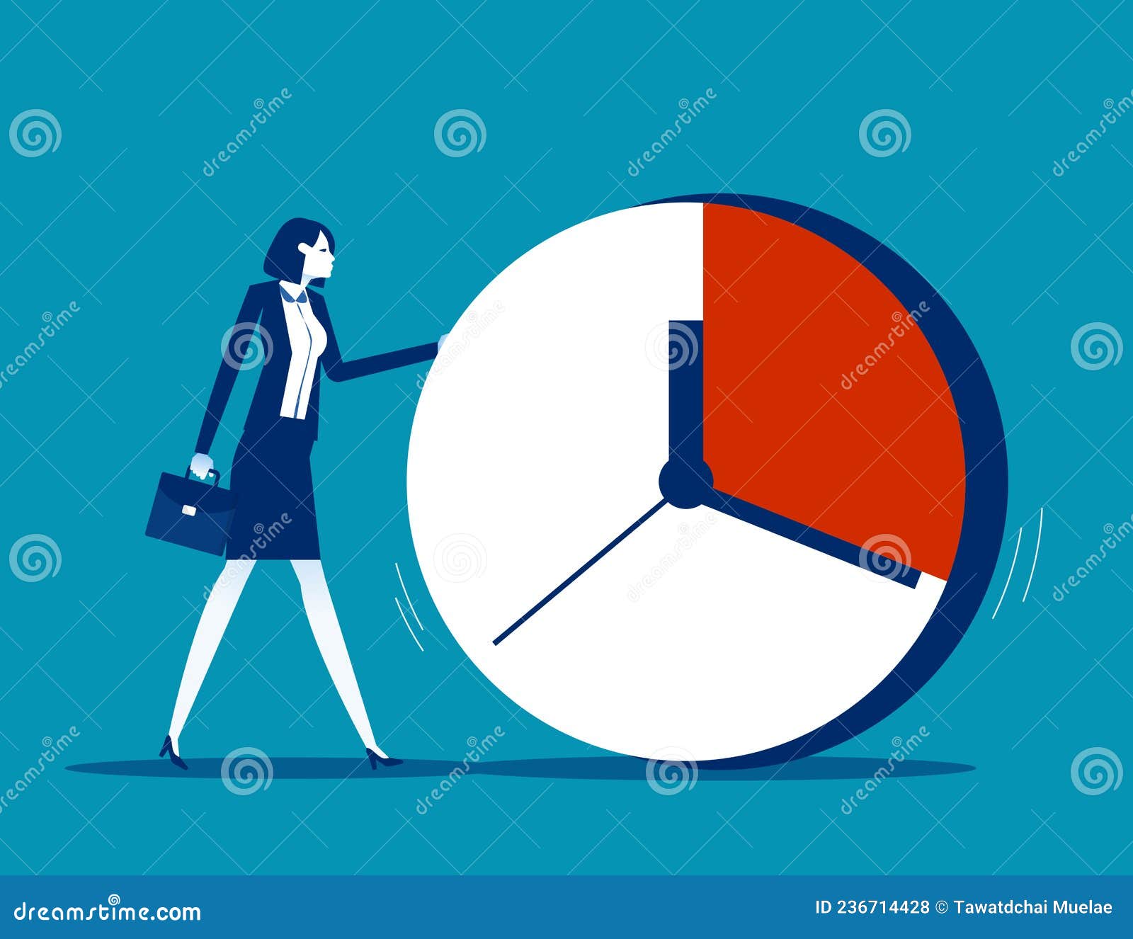 Business Person Pushing Huge Clock. Time Management Vector Concept ...