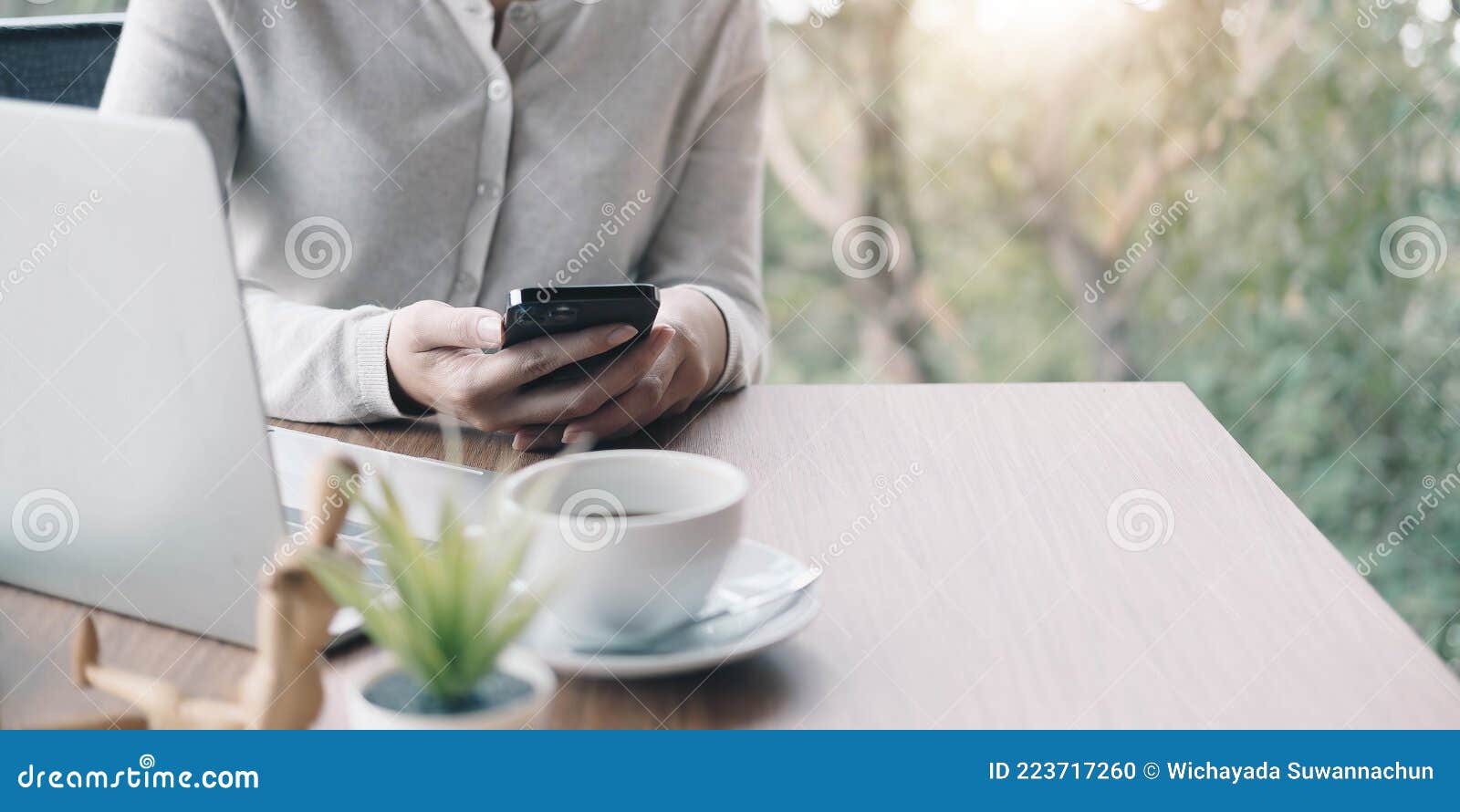 Business Person Reading Emails on Smartphone and Laptop Computer Screen ...