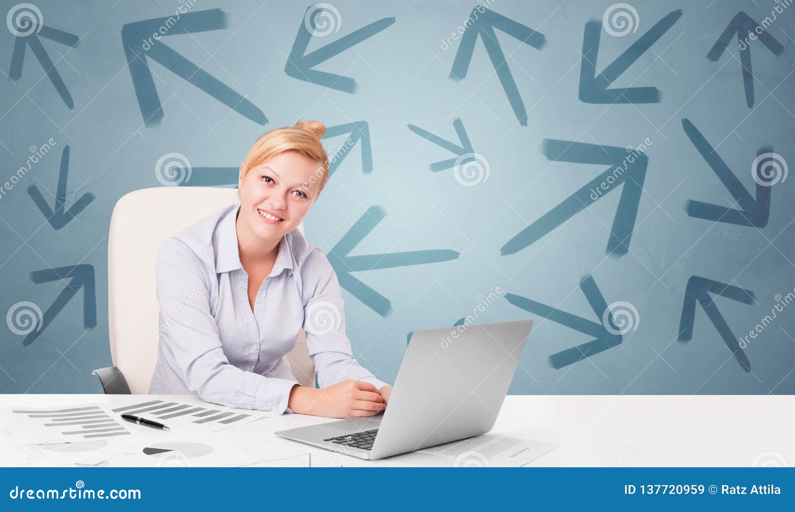Business Person Sitting at Desk with Direction Concept Stock Image ...