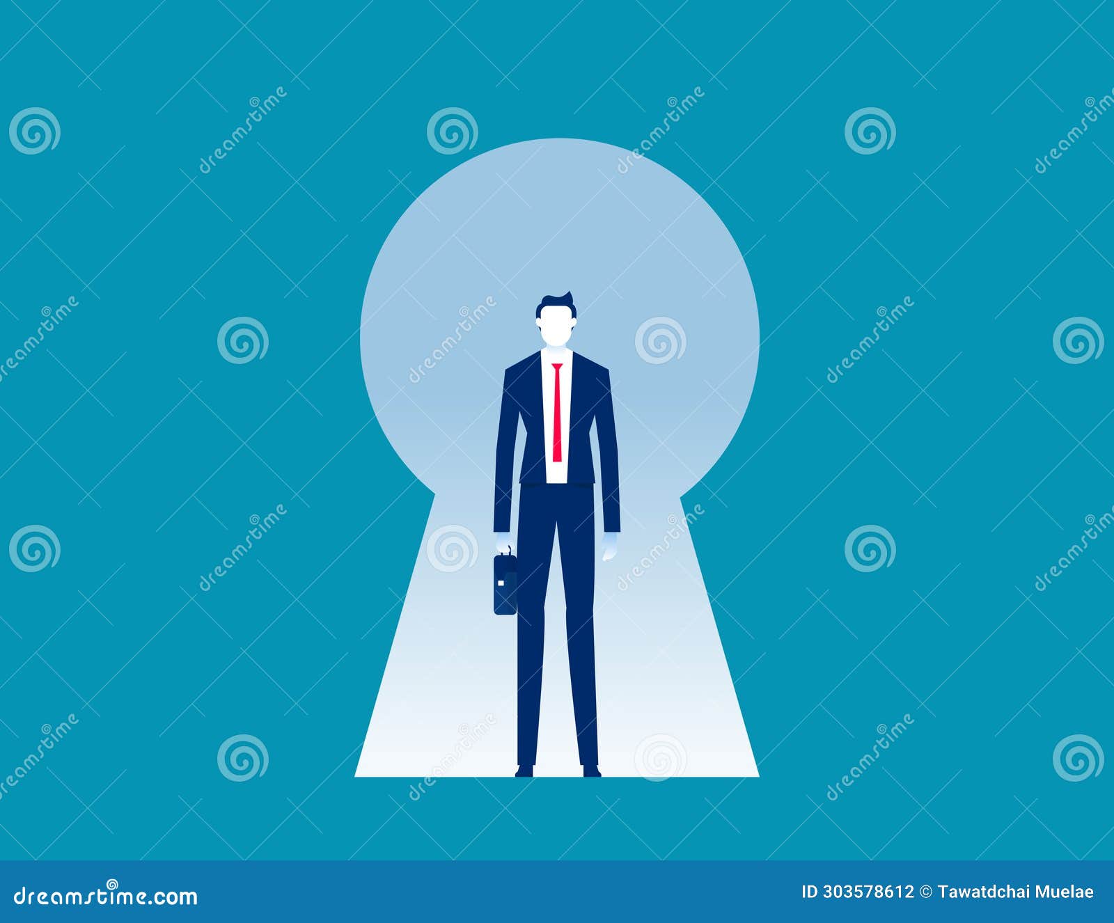 Business Person Standing in Lock Hole. Business Vector Illustration ...