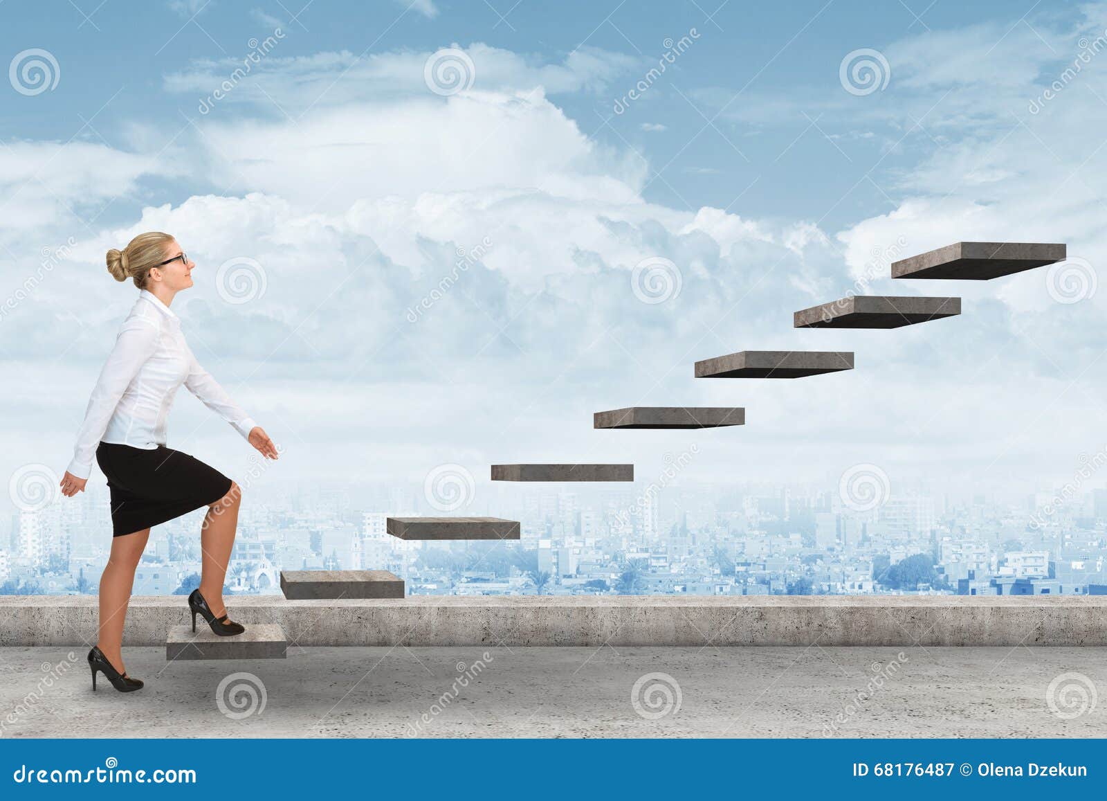 Business Person Stepping Up a Staircase. Stock Image - Image of latin ...