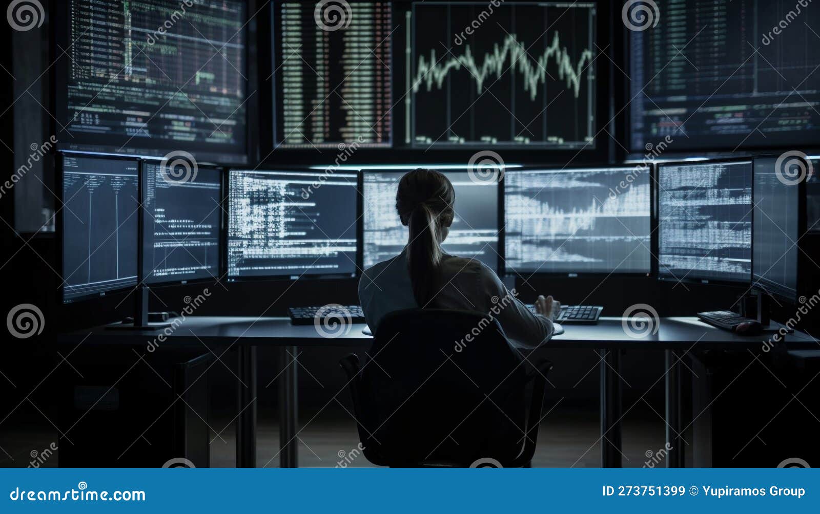 Business Person Typing on Computer, Watching Chart Generated by AI ...