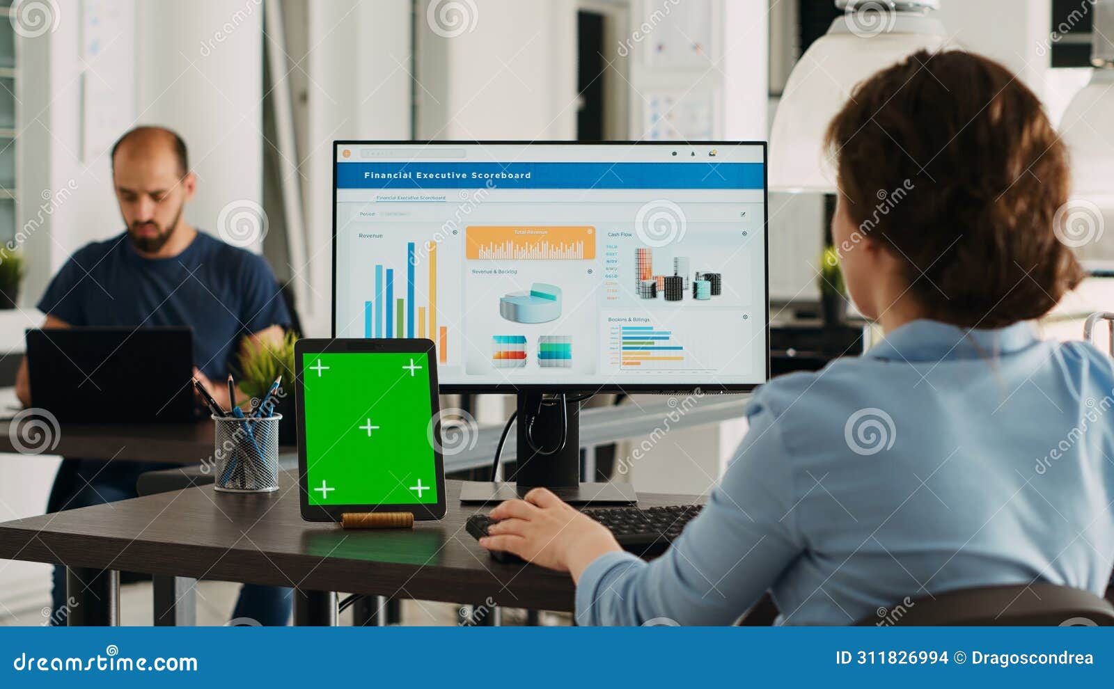 Business Person Using Pc at Workstation Stock Photo - Image of ...