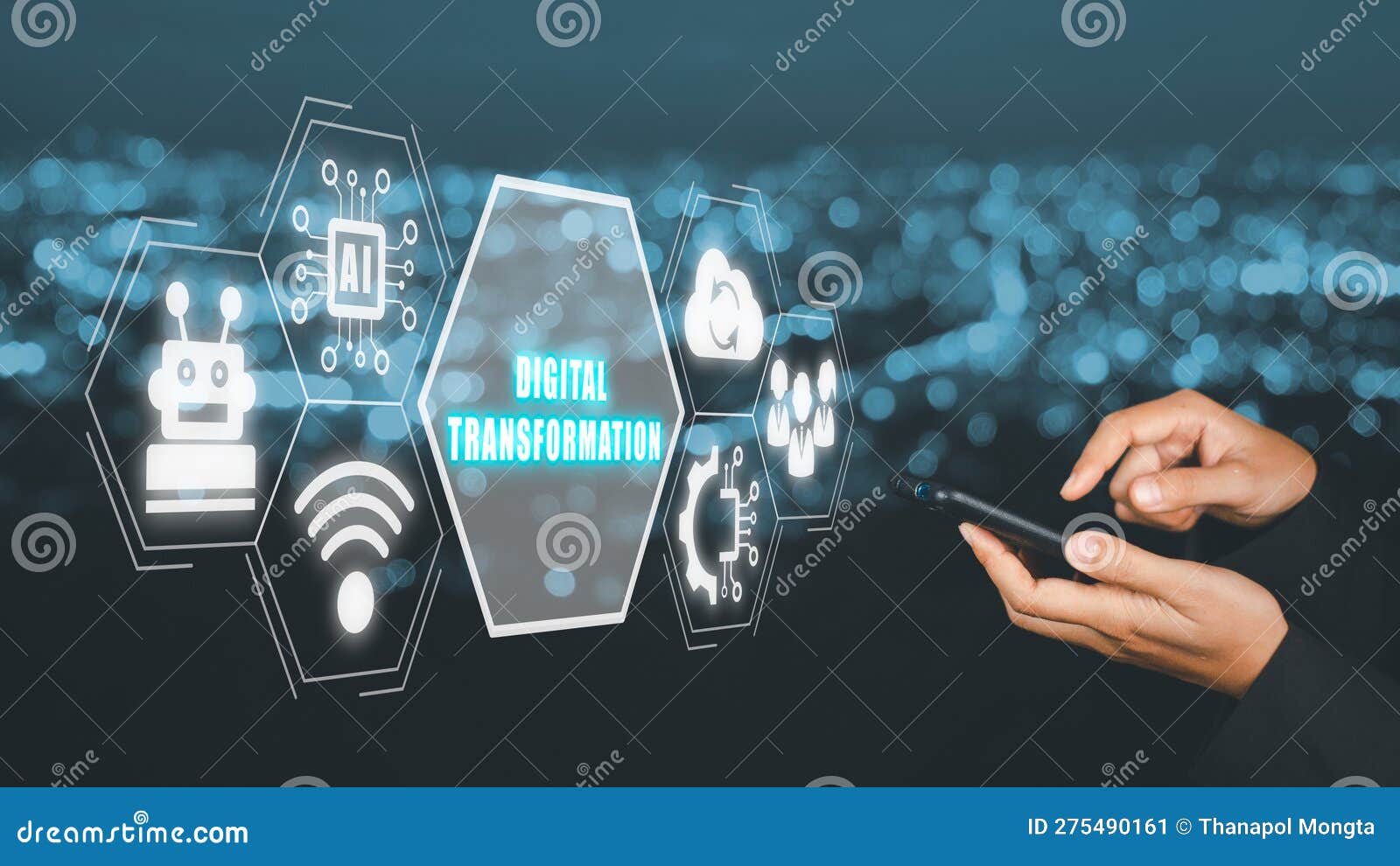 Business Person Using Smart Phone with Virtual Screen Digital ...