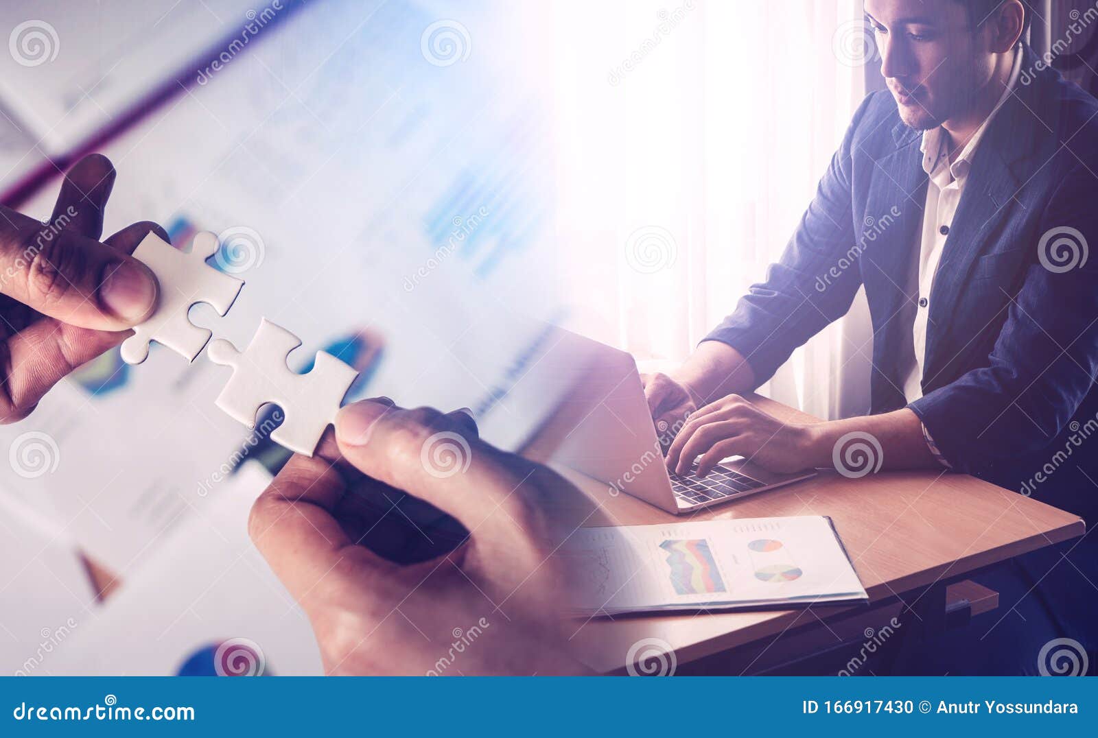 Business Person Working Alone and Need a Team To Complete with Jigsaw ...