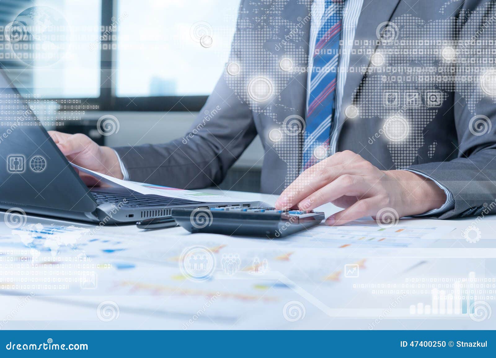 Business Person Working on Computer Against Technology Background Stock ...
