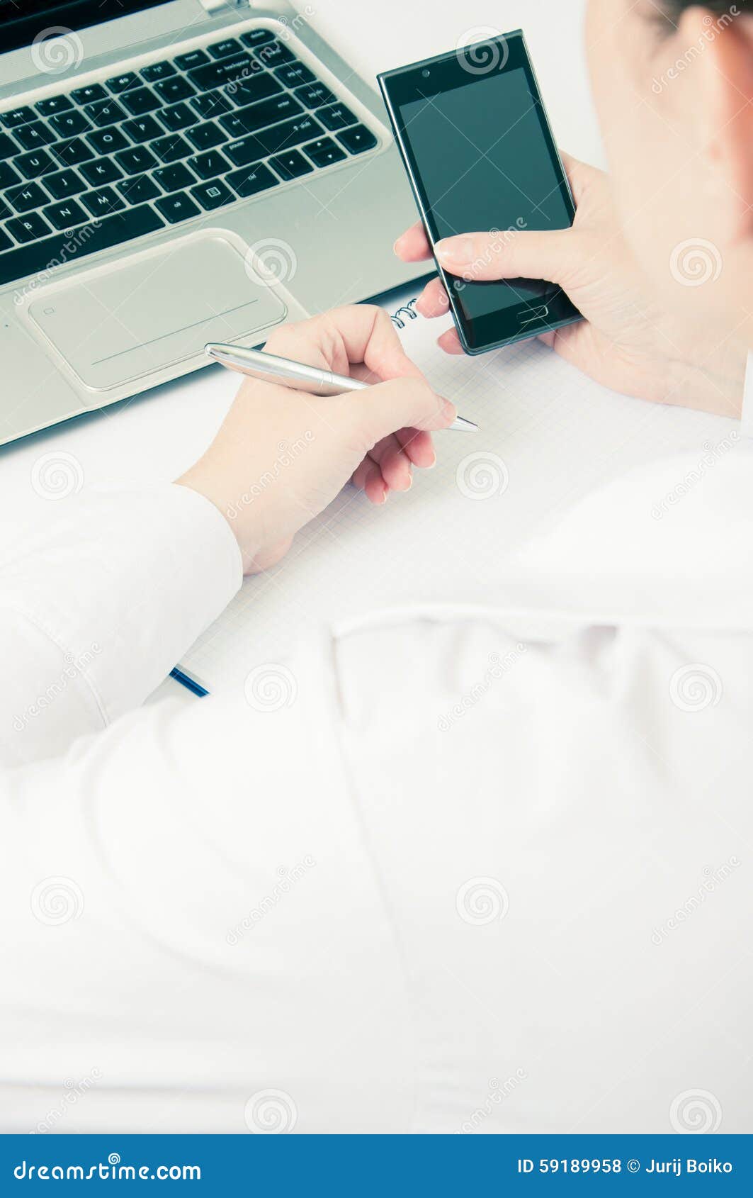 Business Person Working on Computer and Phone Stock Photo - Image of ...