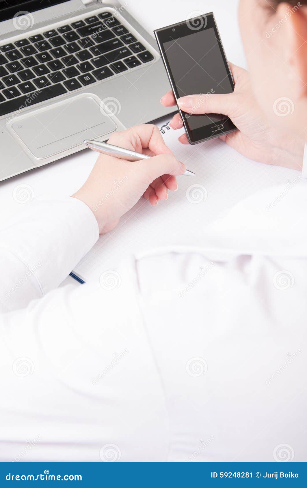 Business Person Working on Computer and Phone Stock Image - Image of ...