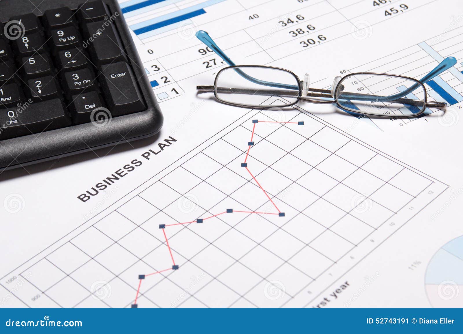 Business Plan Concept - Graphs, Charts, Glasses and Keyboard Stock ...