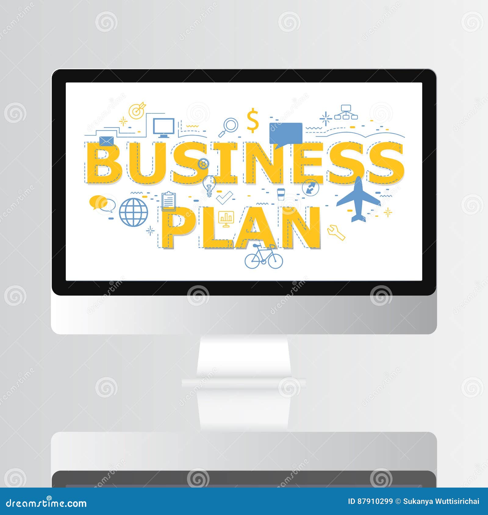 Business Plan Graphic on Computer Screen Concept. Stock Illustration ...