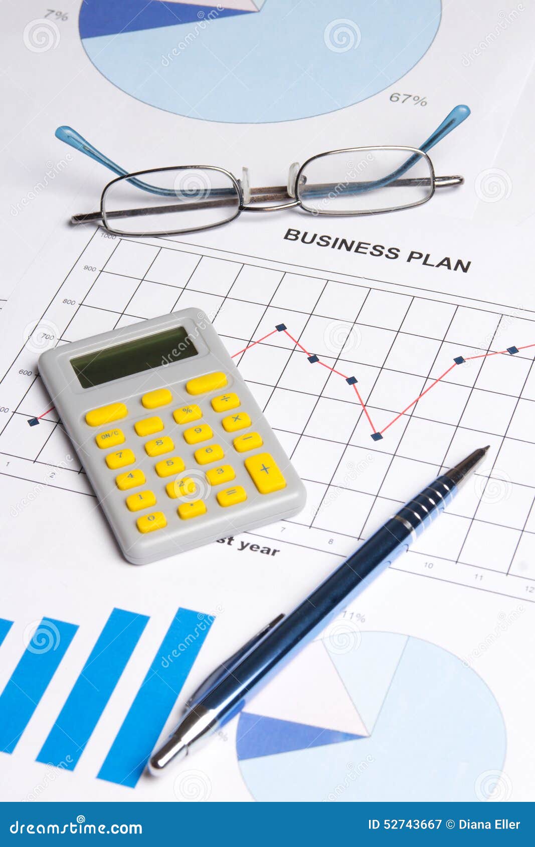 Business Plan with Graphs, Charts and Calculator Stock Image - Image of ...