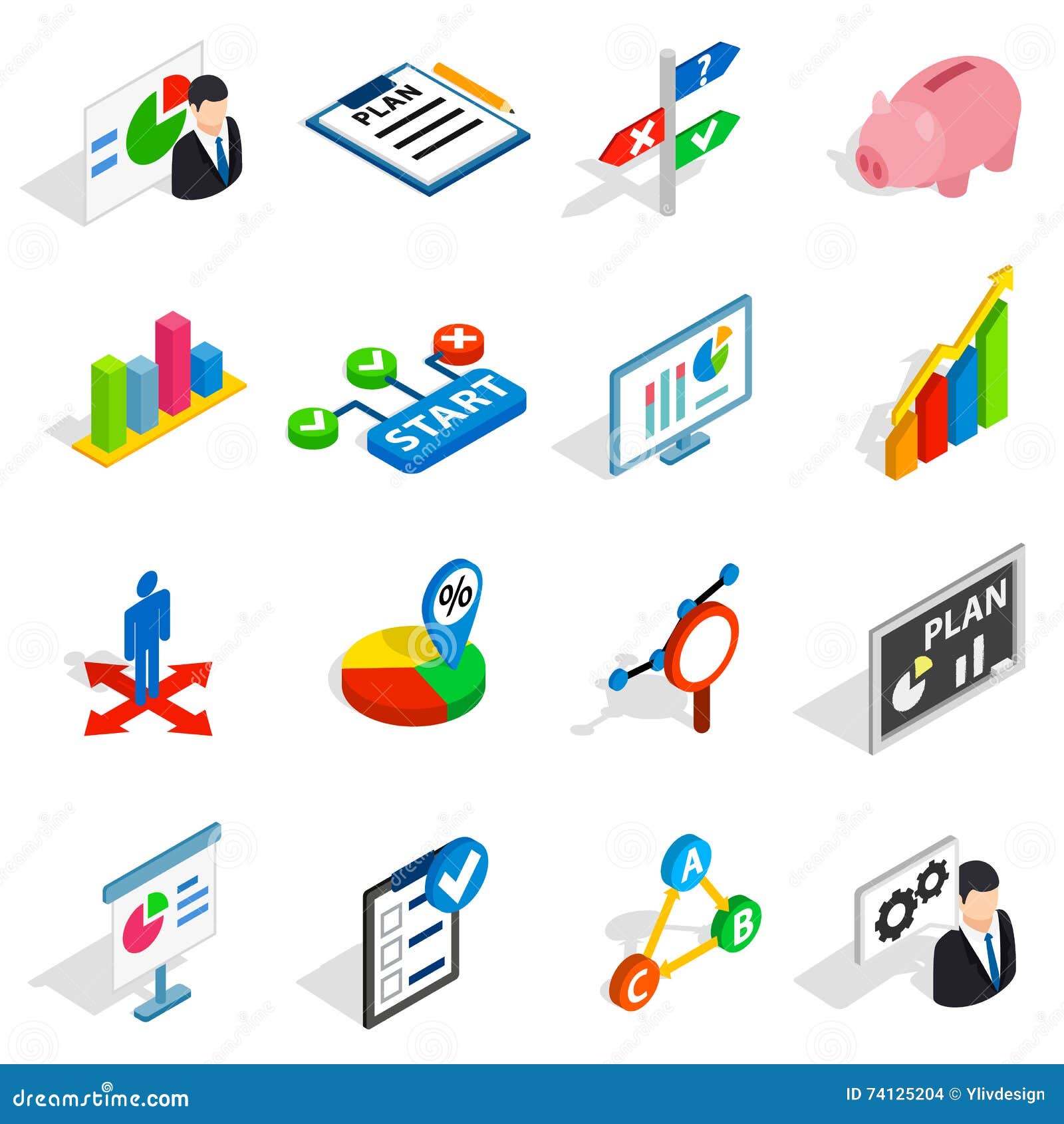 Business Plan Icons Set, Isometric 3d Style Stock Vector - Illustration ...