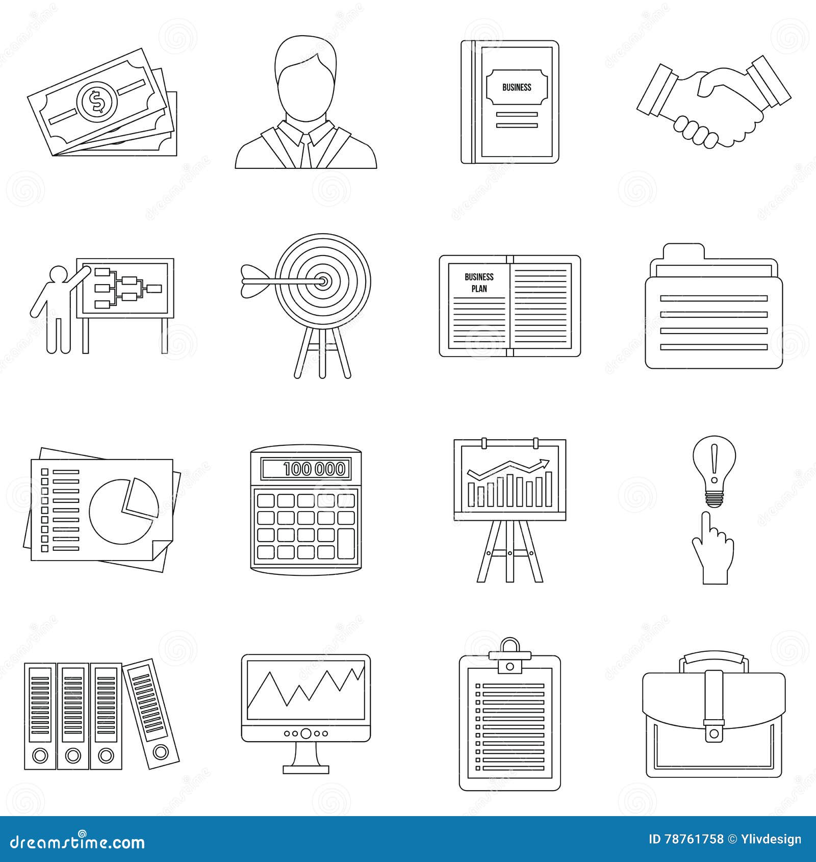 Business Plan Icons Set, Outline Style Stock Vector - Illustration of ...